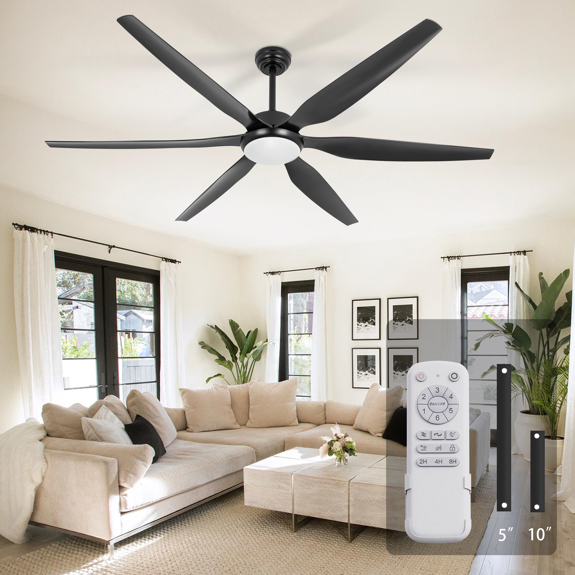 Amazon.com: Wozzio 65 Inch Ceiling Fan with Lights and Remote,6 Blades ...