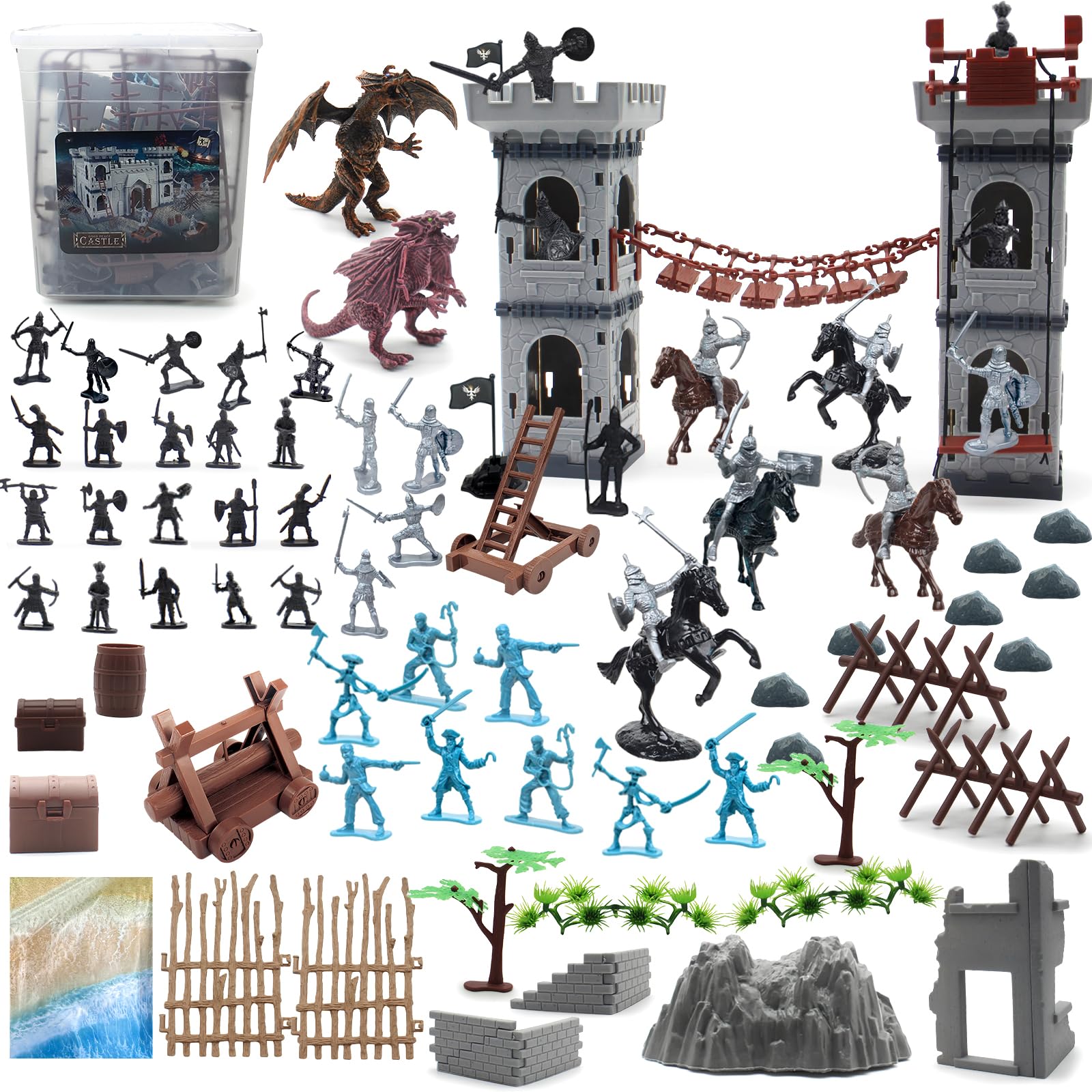 Mostop Medieval Castle Knights Toy Soldier Dragon Toy Set Army ...