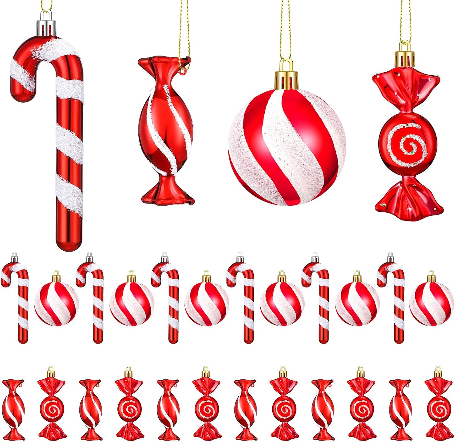Amazon.com: 24 Pcs Christmas Candy Cane Ornament Plastic Peppermint ...