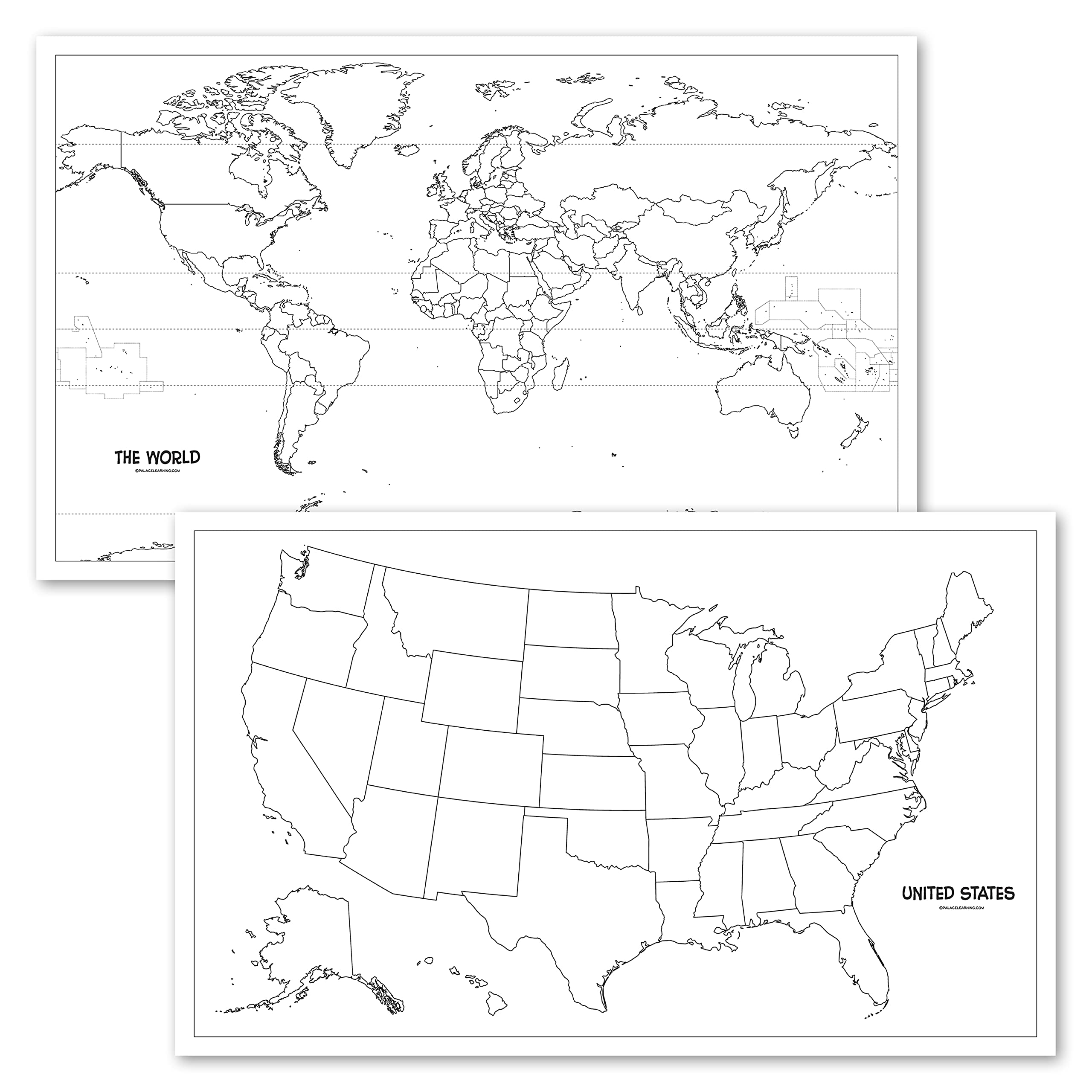 2 Pack Usa And World Map Blank Outline Posters Laminated | Desertcart INDIA