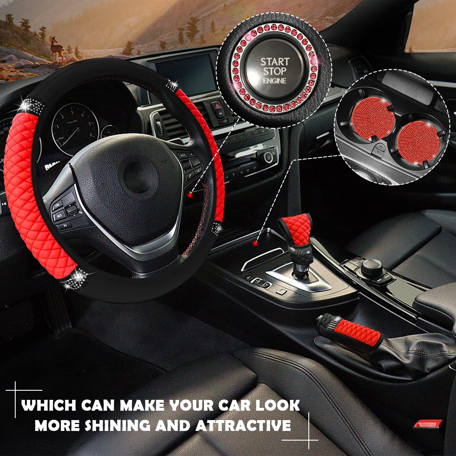 Snapklik.com : 11 PCS Bling Rhinestones Leather Car Accessories Set ...