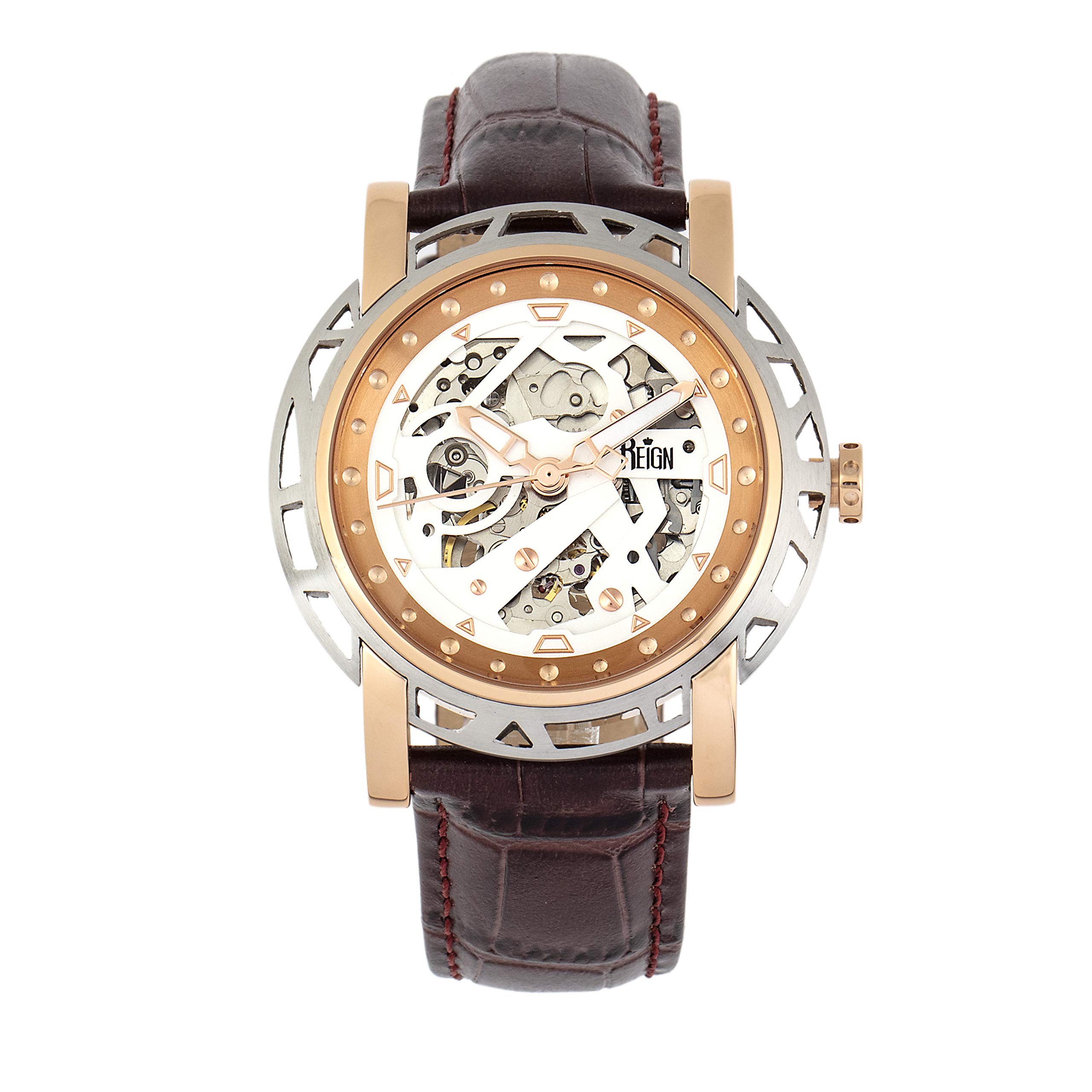 Snapklik.com : Reign Stavros Automatic Skeleton Leather-Band Watch