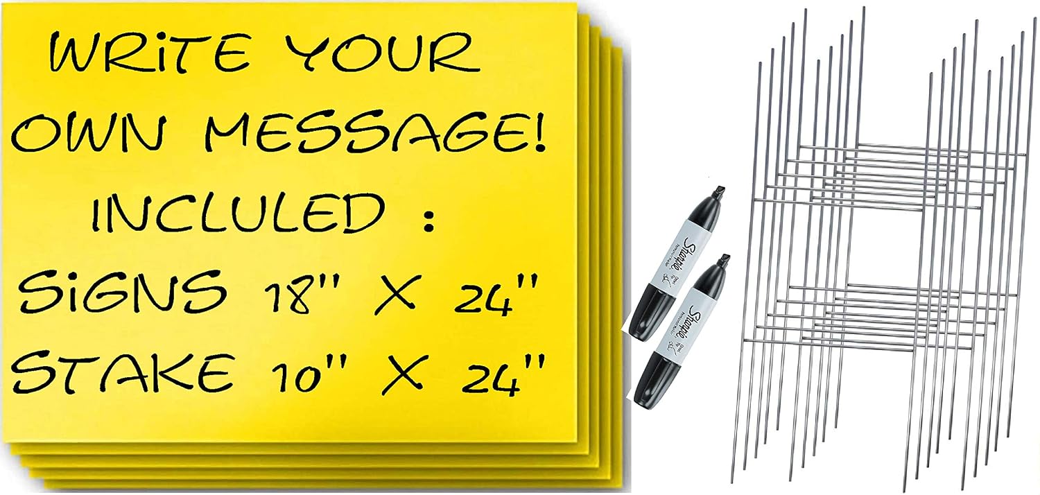 Amazon.com : Yard Signs 30 Signs Yellow 18 x 24 inch Corrugated Plastic ...