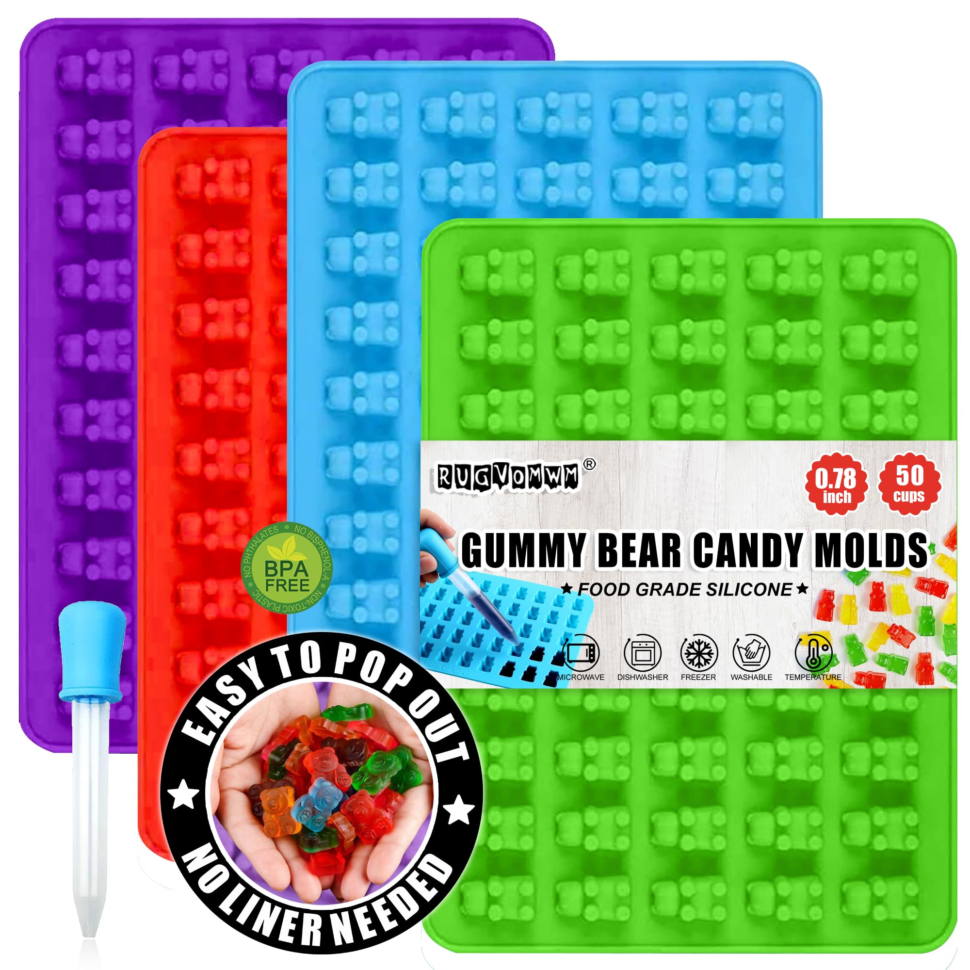 Amazon.com: RUGVOMWM Gummy Bear Silicone Candy Molds - Set of 4 Gummy ...