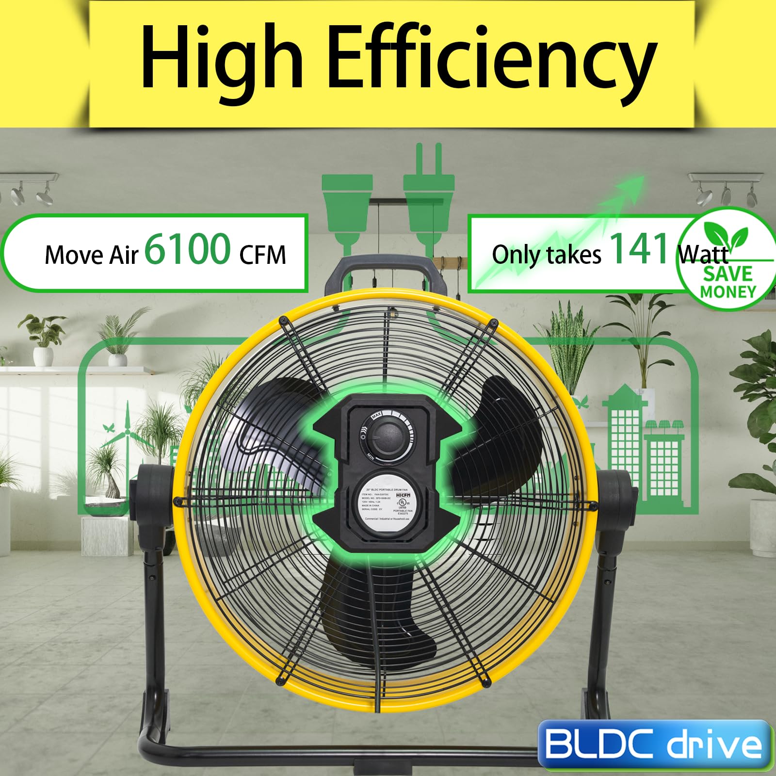 Snapklik.com : HiCFM 20 Inch DC Motor Drum Fan, 6100 CFM High-velocity ...