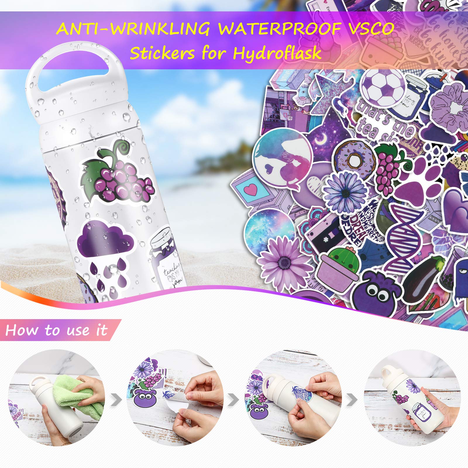 Buy 100 Pieces Purple Vsco Stickers Waterproof Decals Cute Girl ...