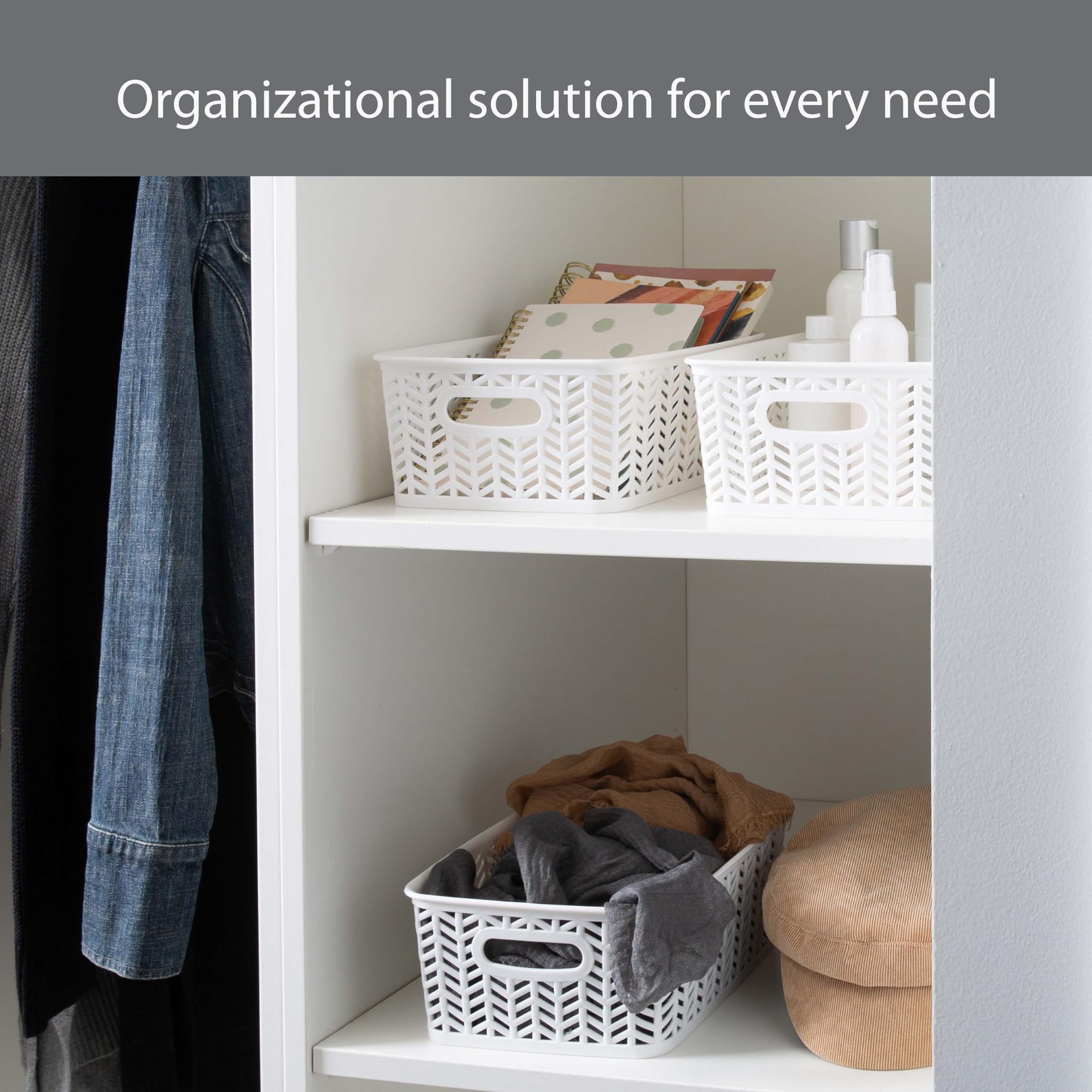 Snapklik.com : Simplify Small Herringbone Bin Storage Tote Basket ...