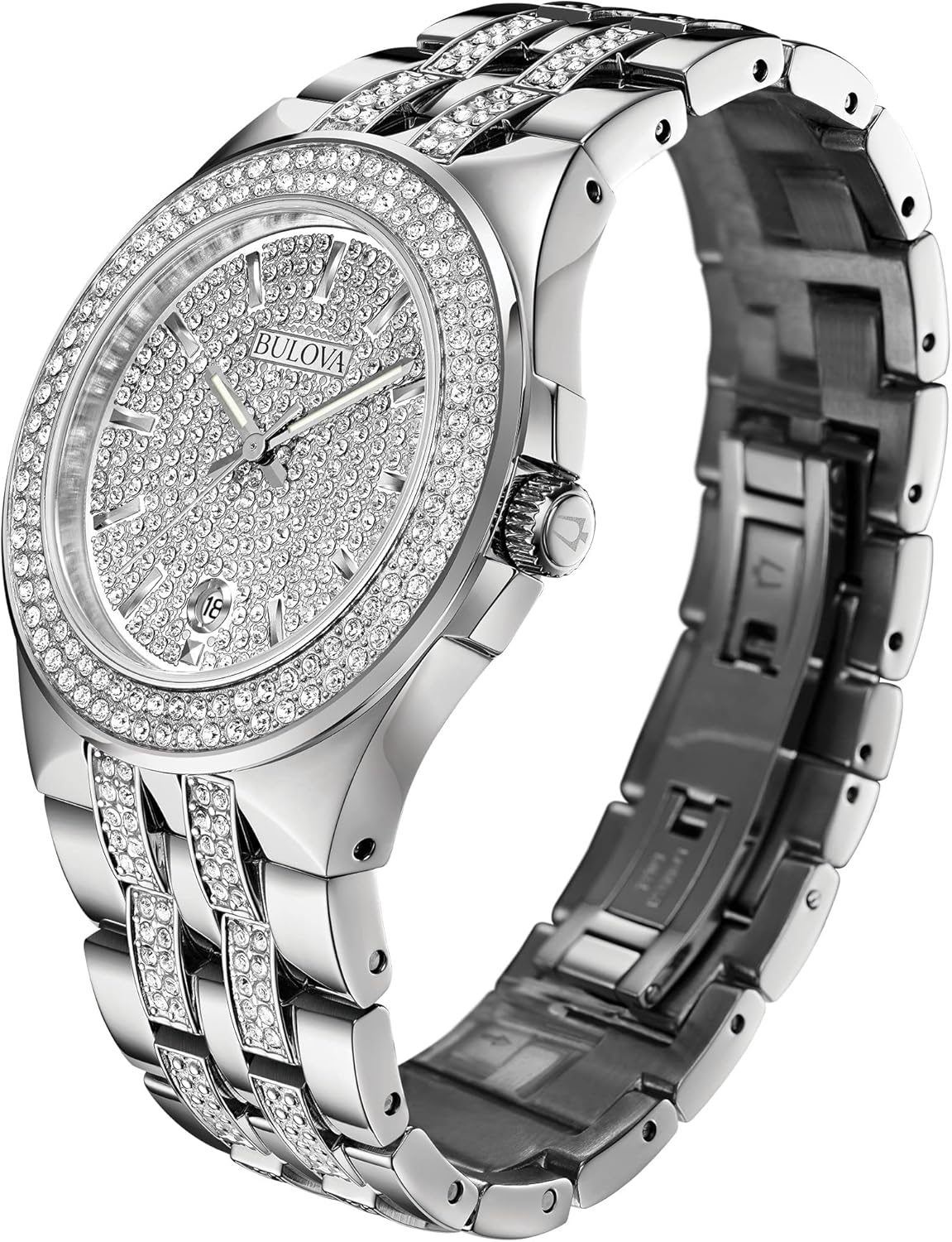 Amazon.com: Bulova Men's Crystals Stainless Steel 3-Hand Quartz Watch ...