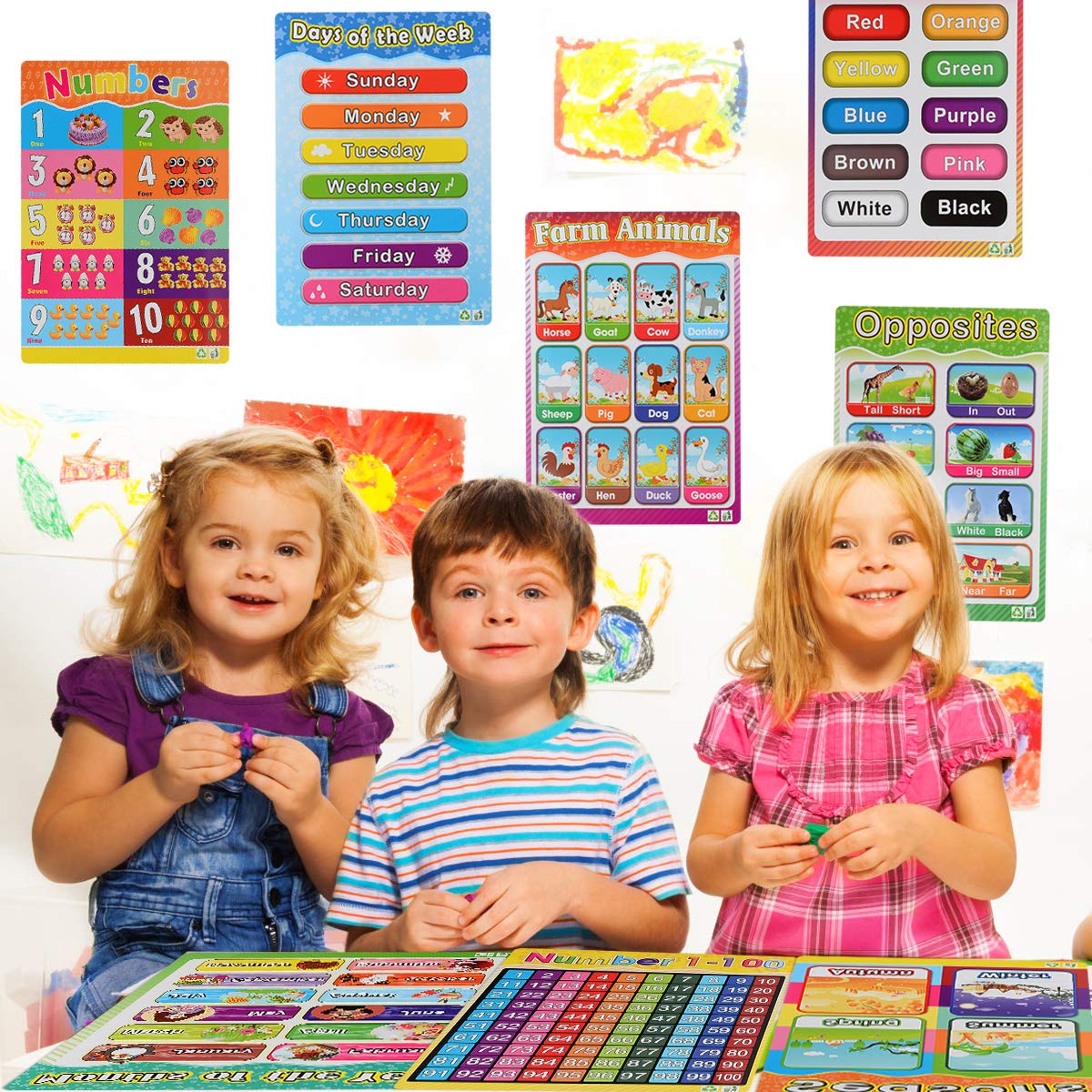 15 Pack Alphabet Poster Educational Poster Laminated Wall Chart for ...