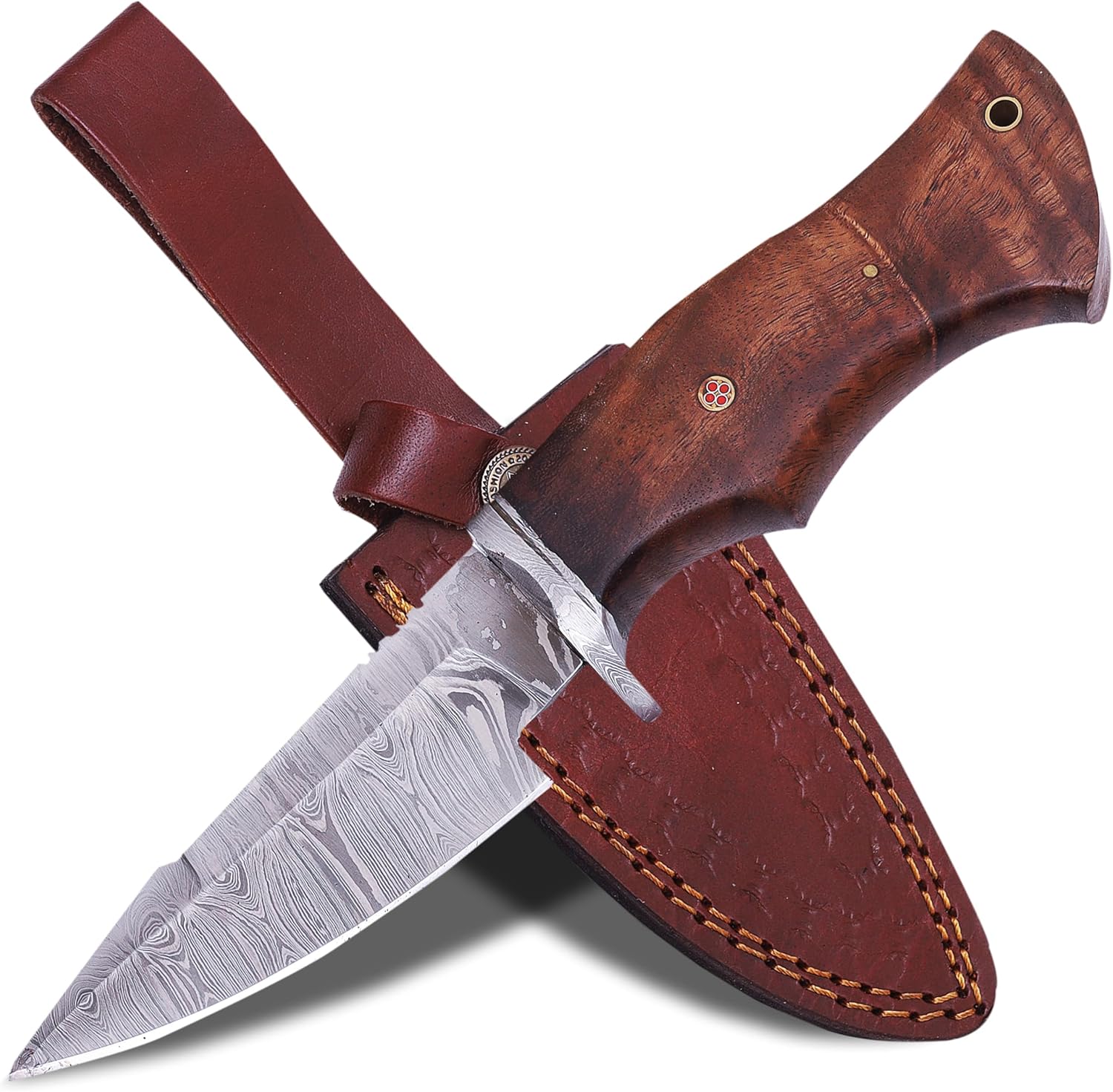 Amazon.com : Handmade Damascus Hunting Knife with Sheath | Hunteh ...