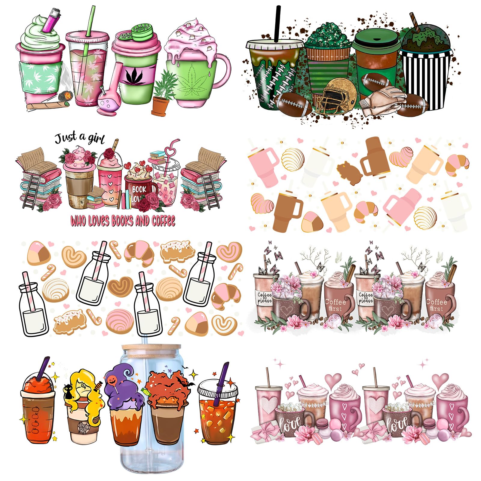 Amazon.com: UV DTF Glass Cup Wrap Transfer-8 Sheets （Coffee Cup） Theme ...