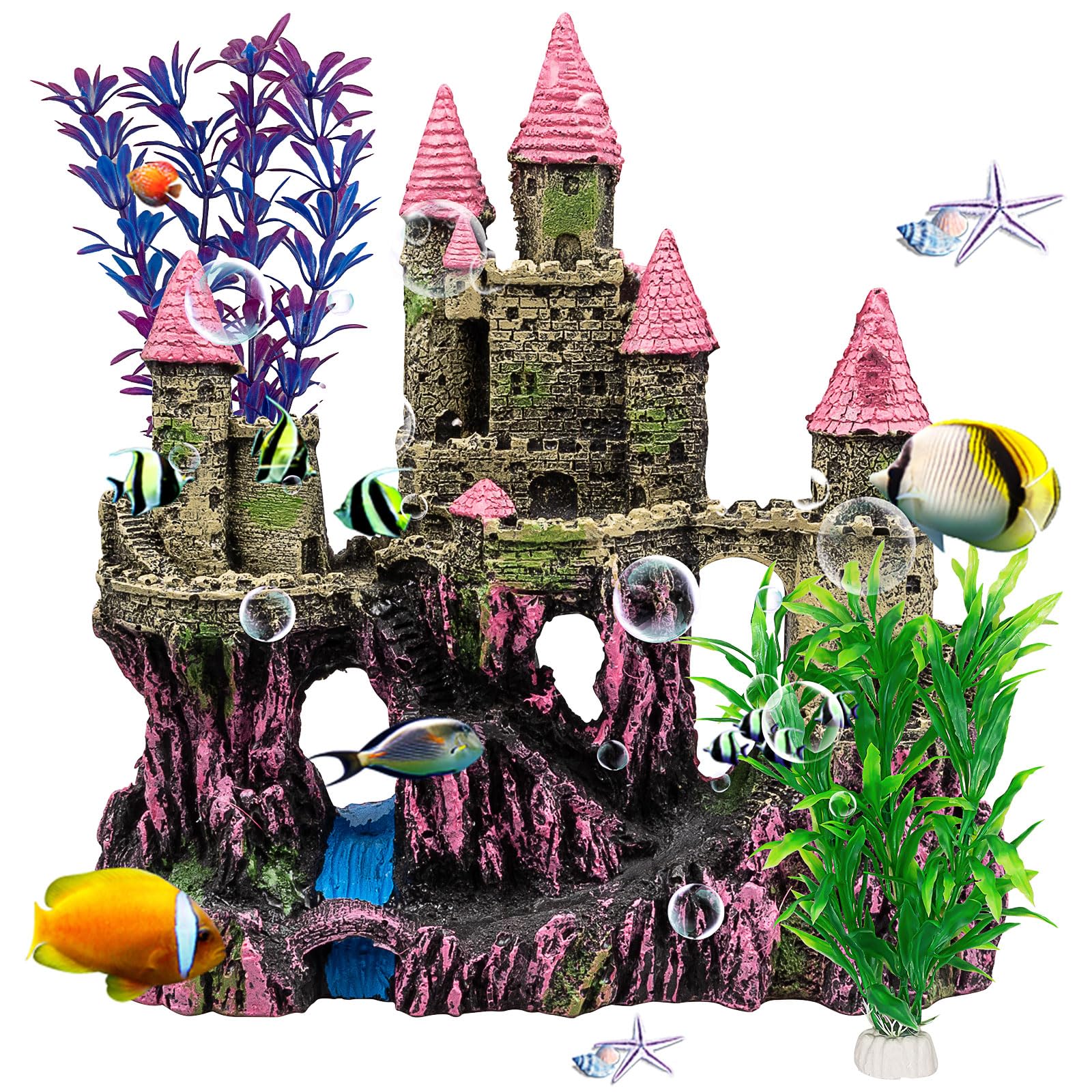 Aquarium Castle Decorations, Resin Ancient Castle for Fish Tank with ...