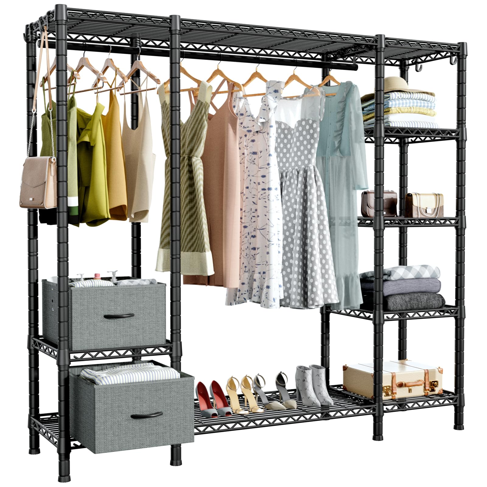 Ulif E6 Heavy Duty Garment Rack, 5 Tiers Freestanding Clothes Rack with ...