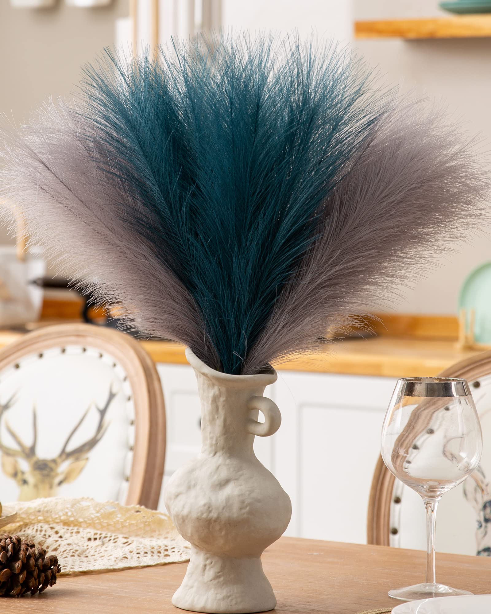 Faux Pampas Grass 8 PCS 17" Small Boho Home Decor Fake Pompas Floral ...