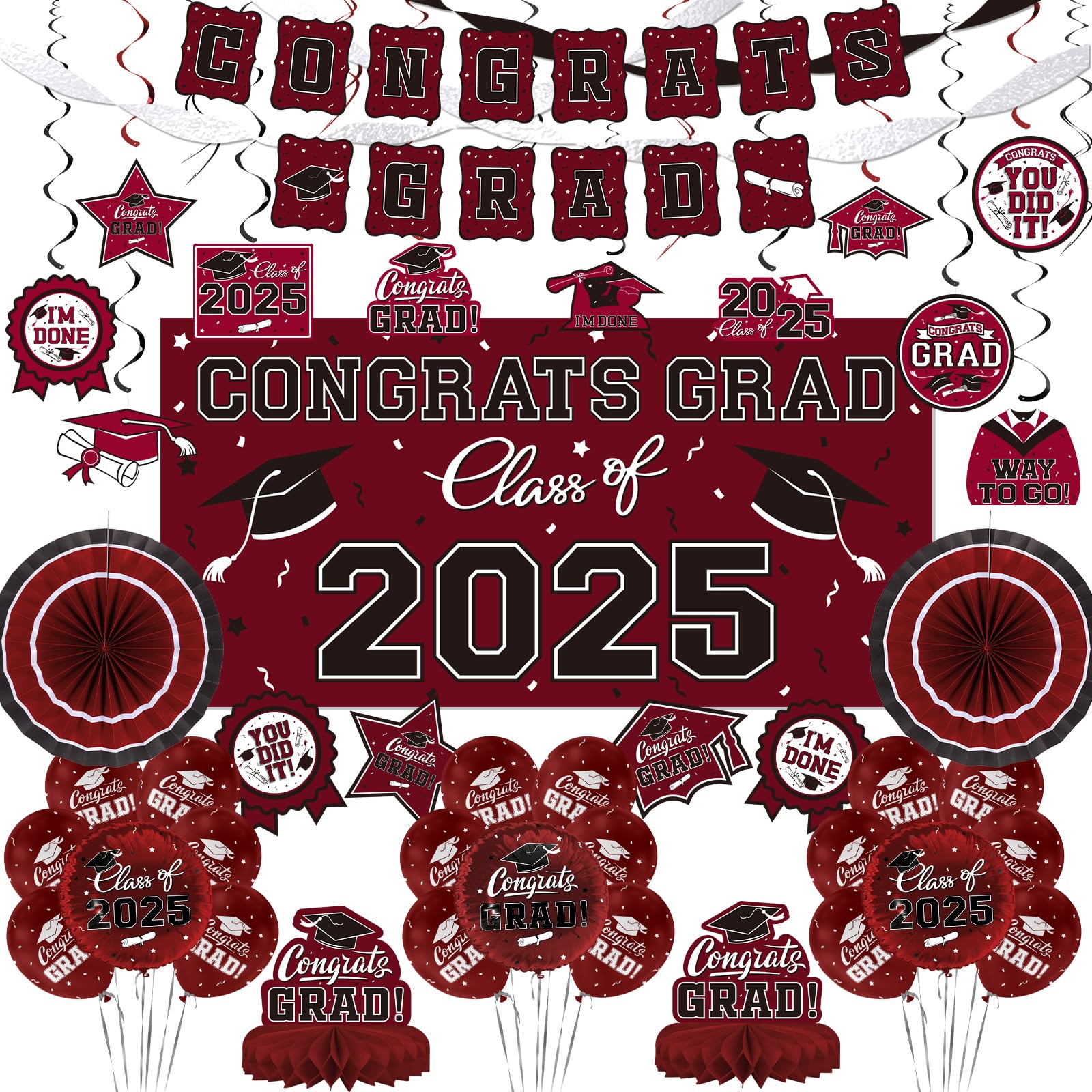 Snapklik.com : Maroon Themed 2025 Graduation Decorations Set - Congrats ...