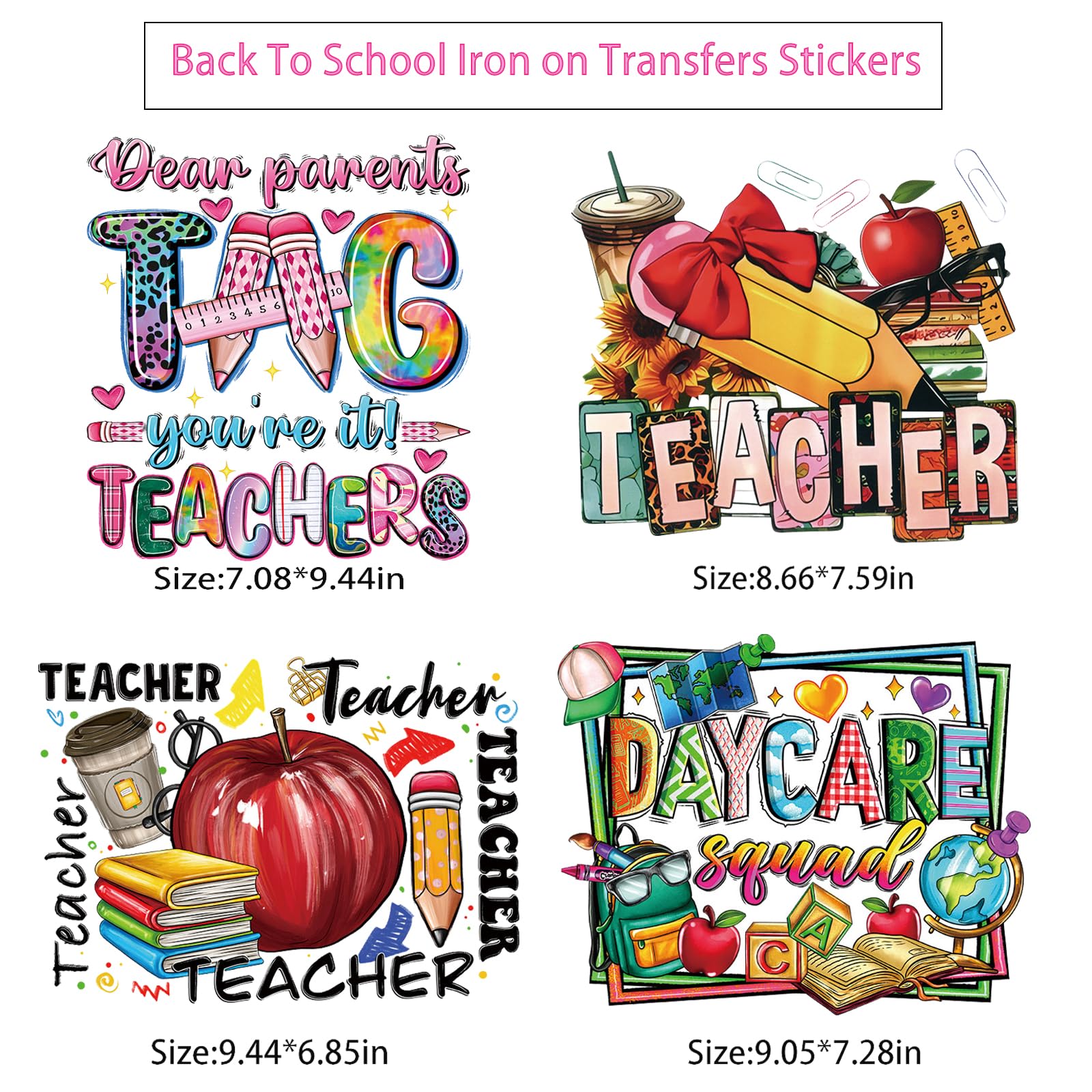 Snapklik.com : Teacher Iron On Transfers For T-Shirt Pencil Apples Iron ...