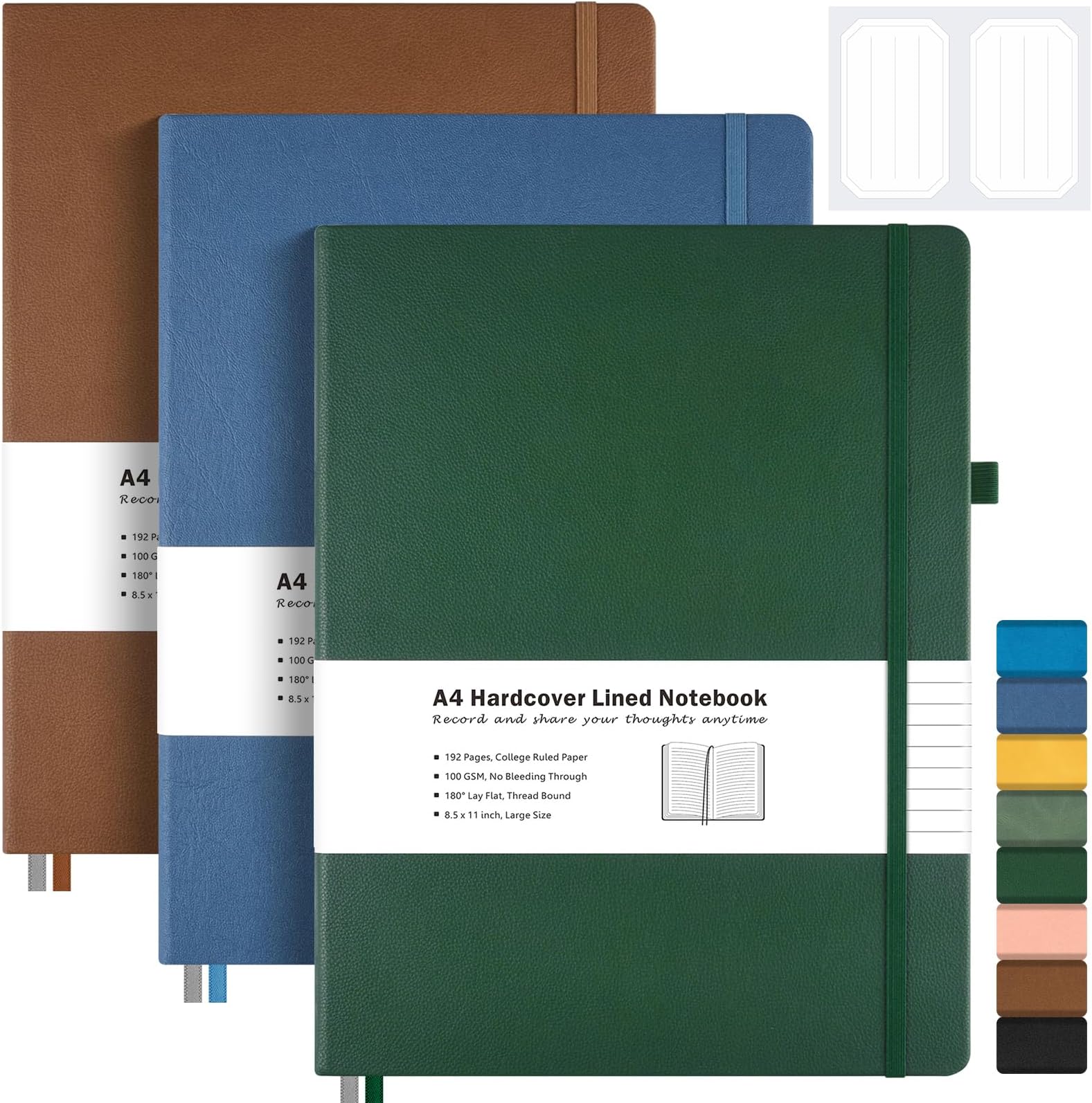 Amazon.com : 3 Pack College Ruled Notebook, A4 Hardcover Leather ...