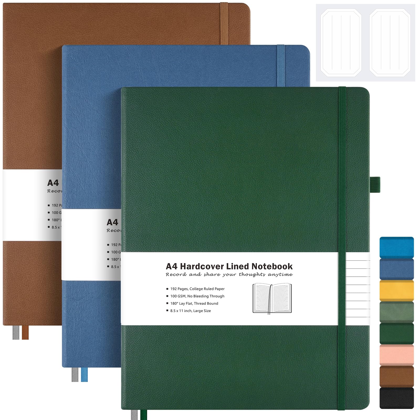 Amazon.com : 3 Pack College Ruled Notebook, A4 Hardcover Leather ...