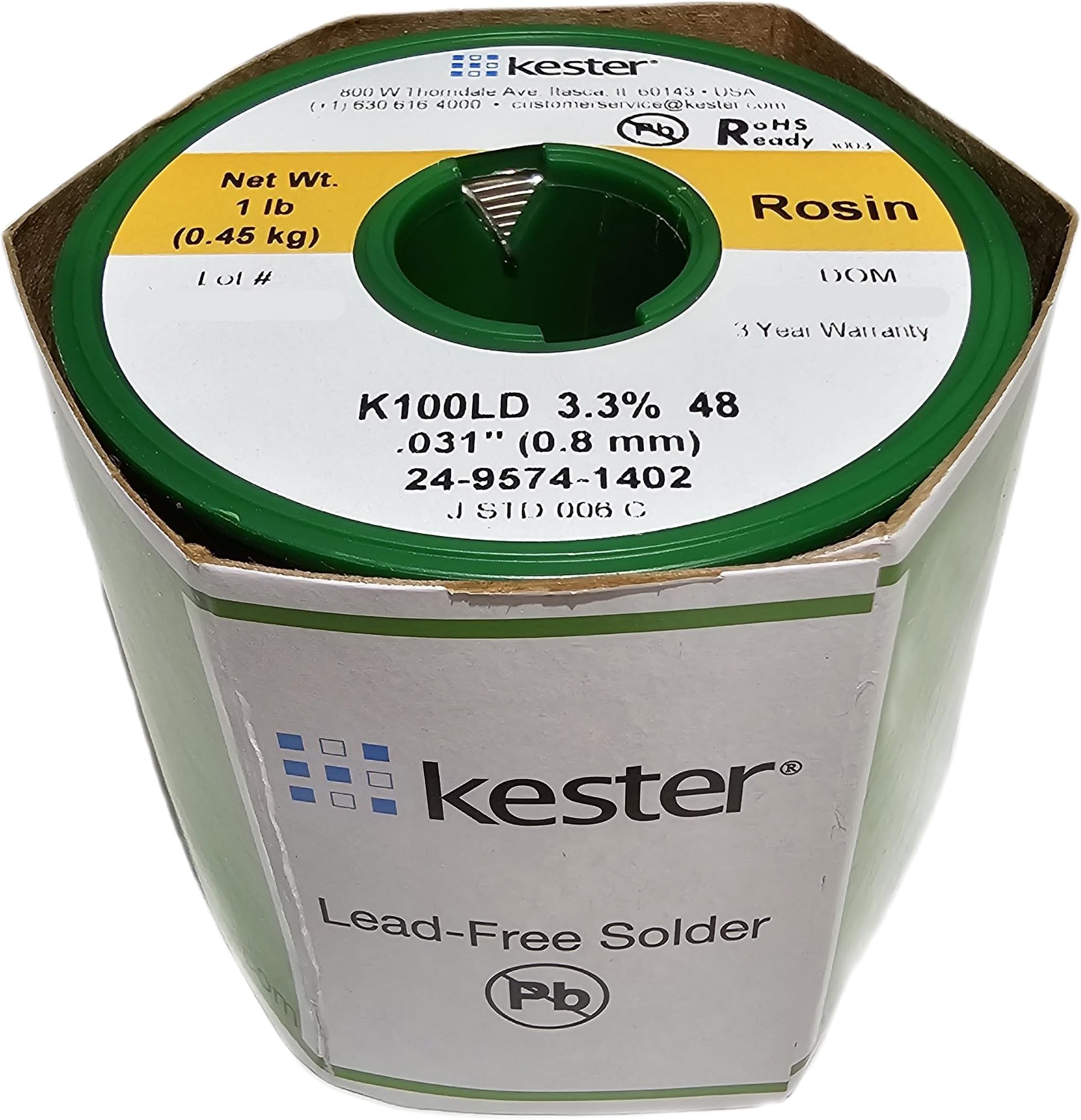 Kester 24-9574-1402 K100LD, Lead-Free, Rosin Wire Solder, .031 ...