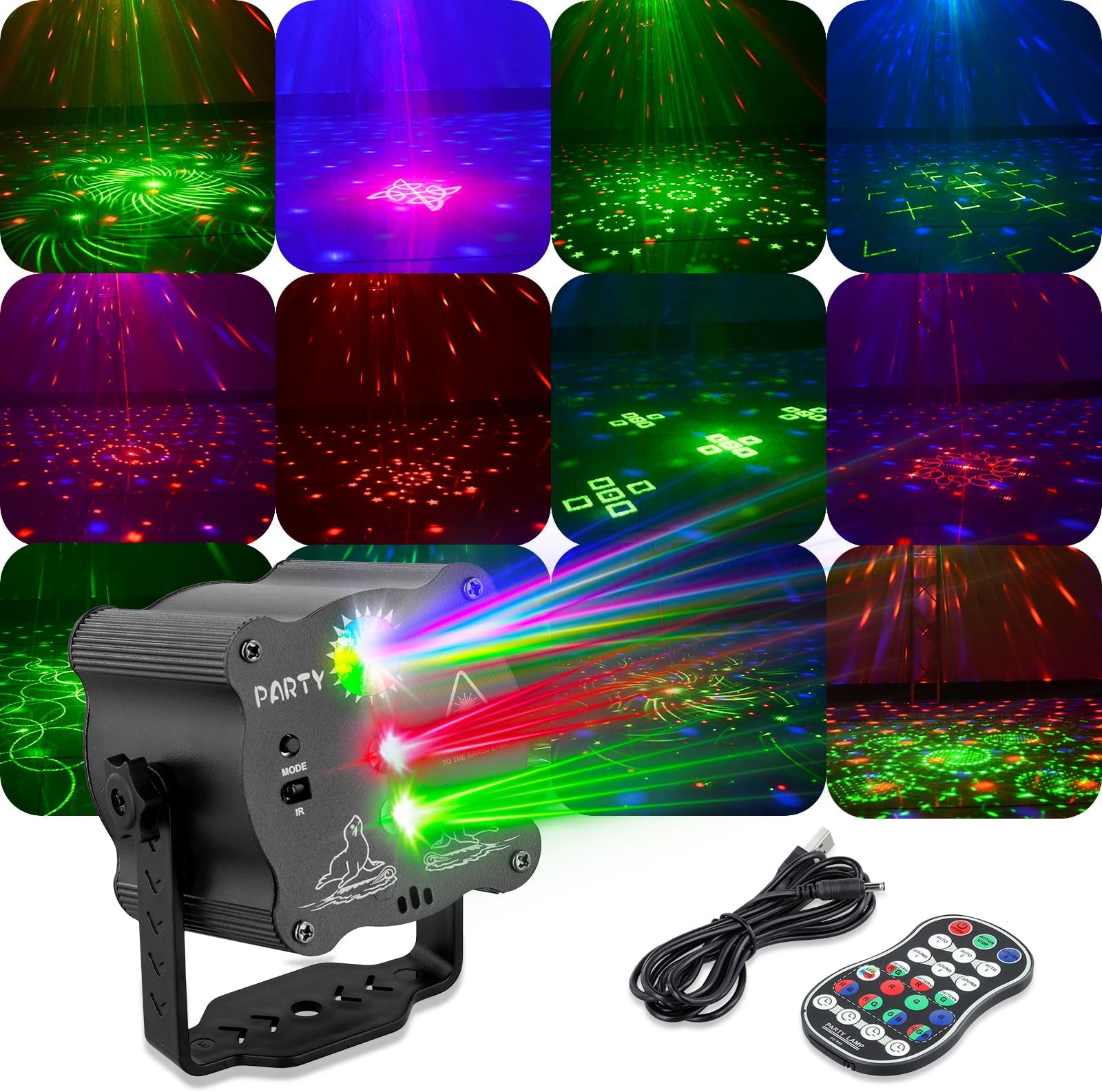 Mini Disco Lights Party Lights, Sound Activated with Remote Control & Timer, 120 Patterns RGB ...