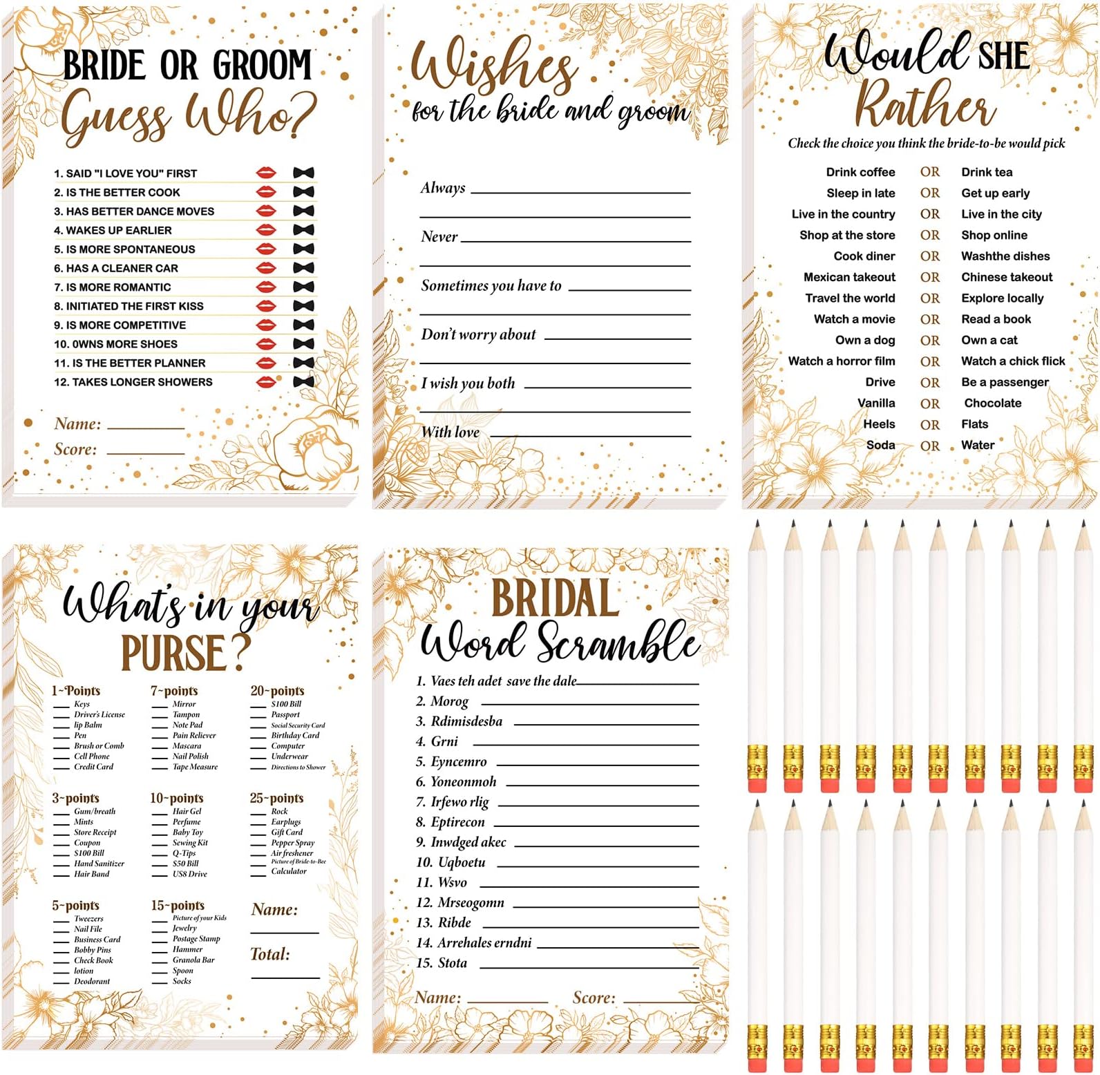 145 Pieces Bridal Shower Game Bridal Shower Favors Wedding Shower Games ...