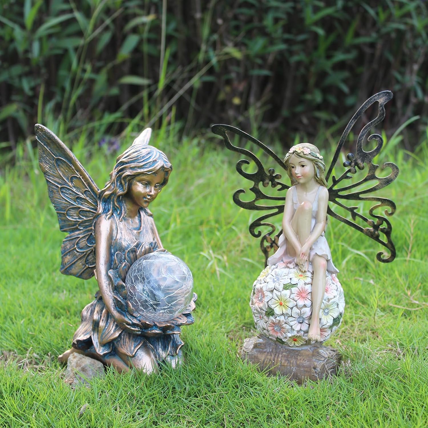 Amazon.com : Suyorpe Garden Flower Fairy Outdoor Decor Statue 2PCS ...