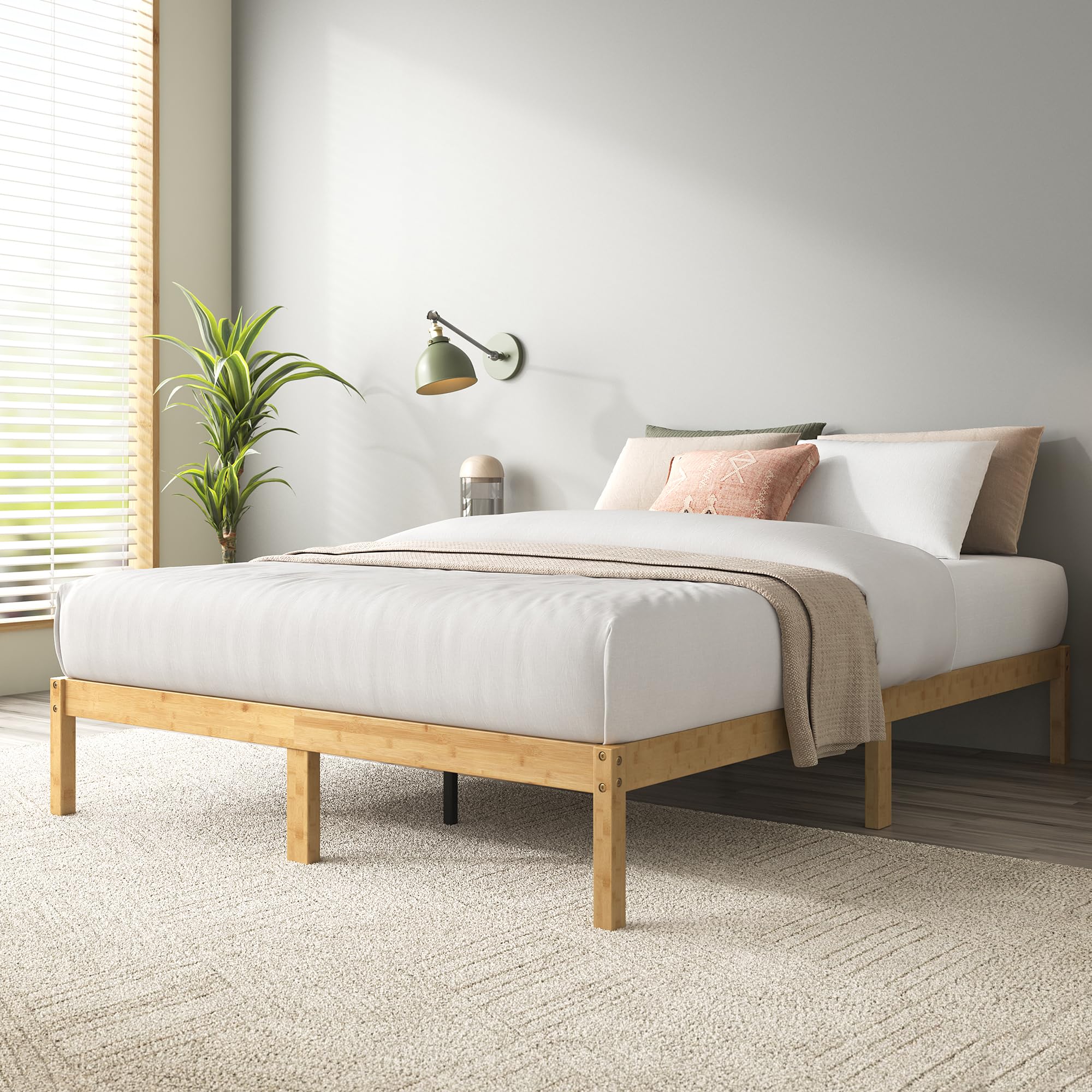 Zinus Double Bed Frame, Bamboo Wood Base Bedroom Furniture : Amazon.com ...