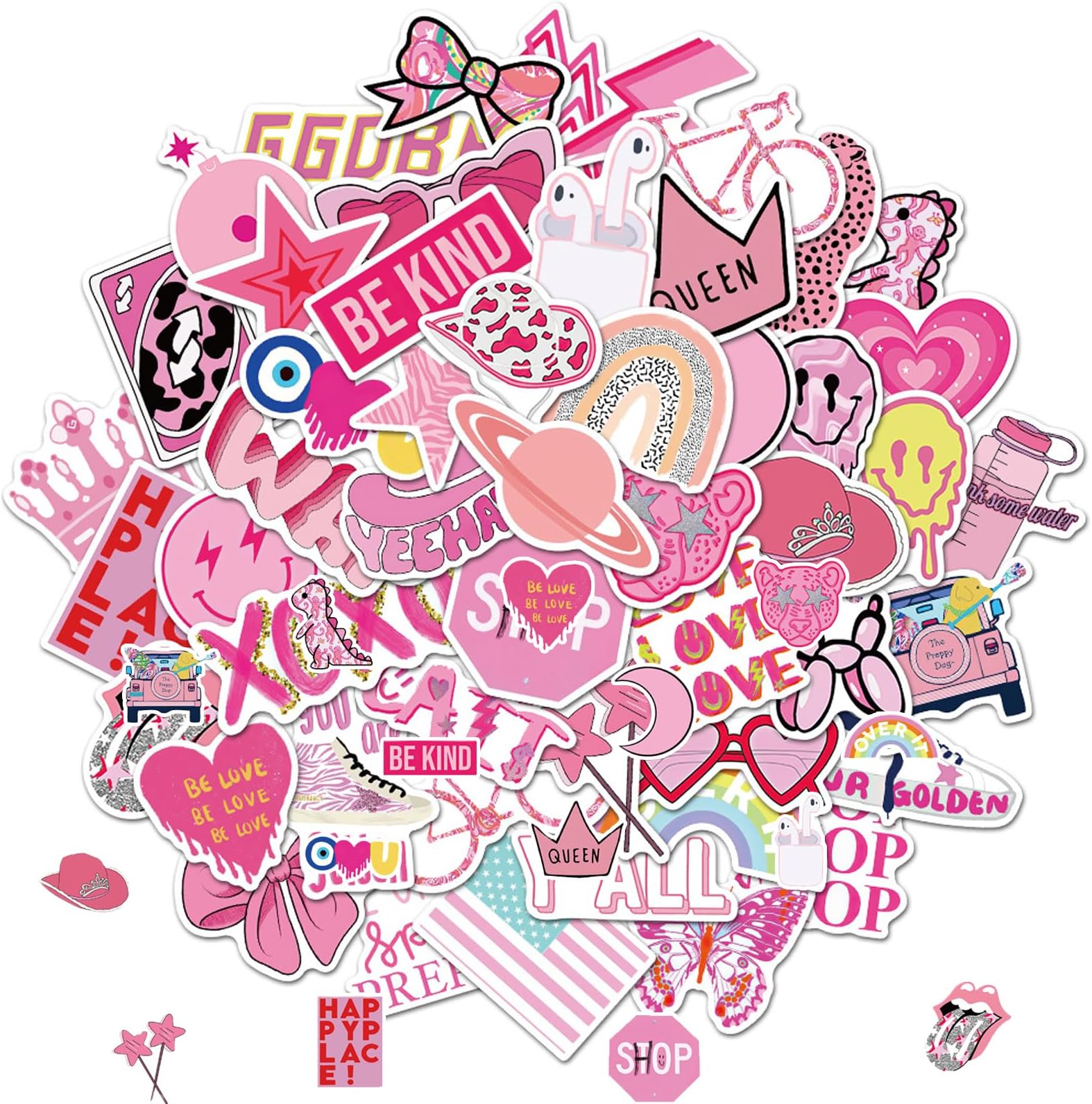 Pink Preppy Style Stickers - 50Pcs Pink Cute Vsco Stickers for Laptop ...