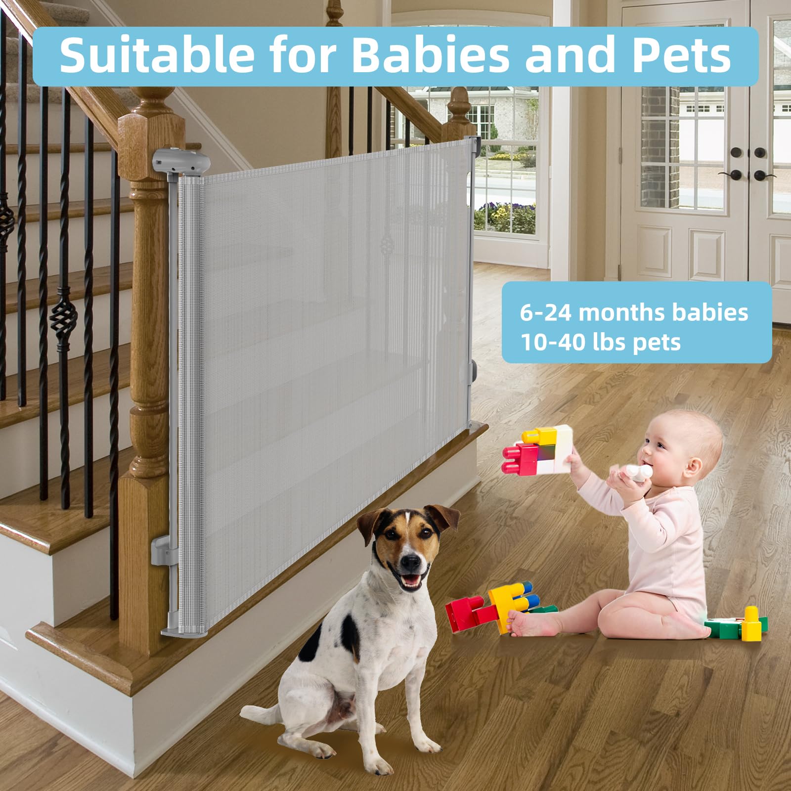 118 Inch Extra Wide Baby Gate for Large Openings Retractable Baby Gates ...