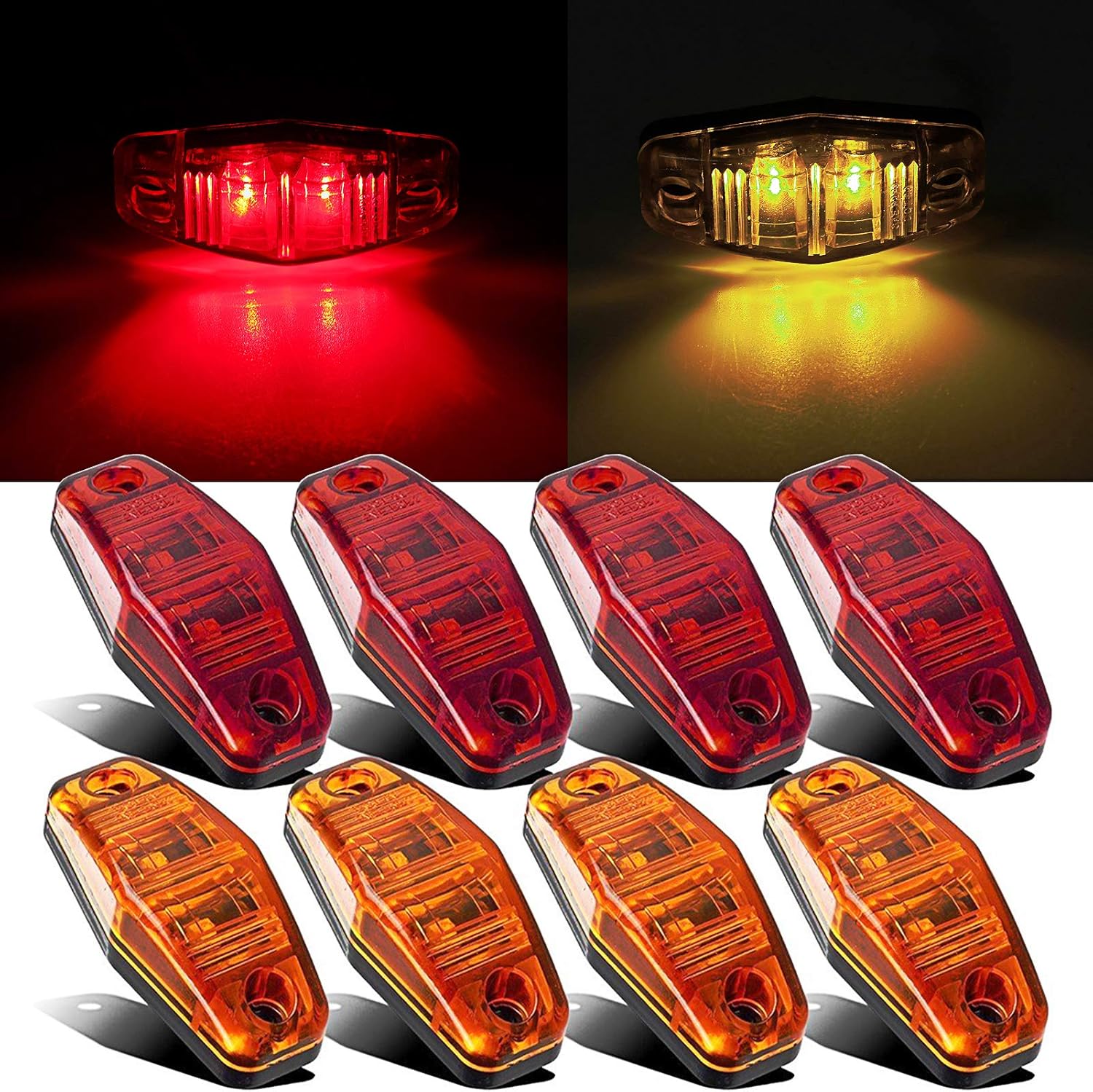 Amazon.com: 8Pcs Red/Amber Side Fender Marker Lights 2 LED ...