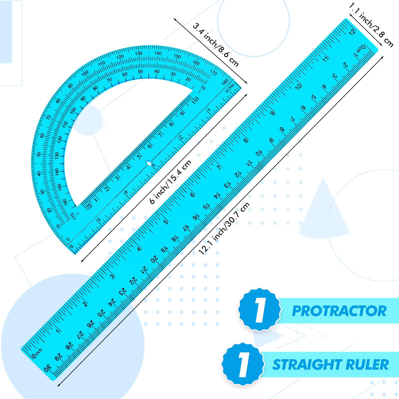 Snapklik.com : Zonon 2 Pack 12 Plastic Ruler And 6 Plastic Protractor ...
