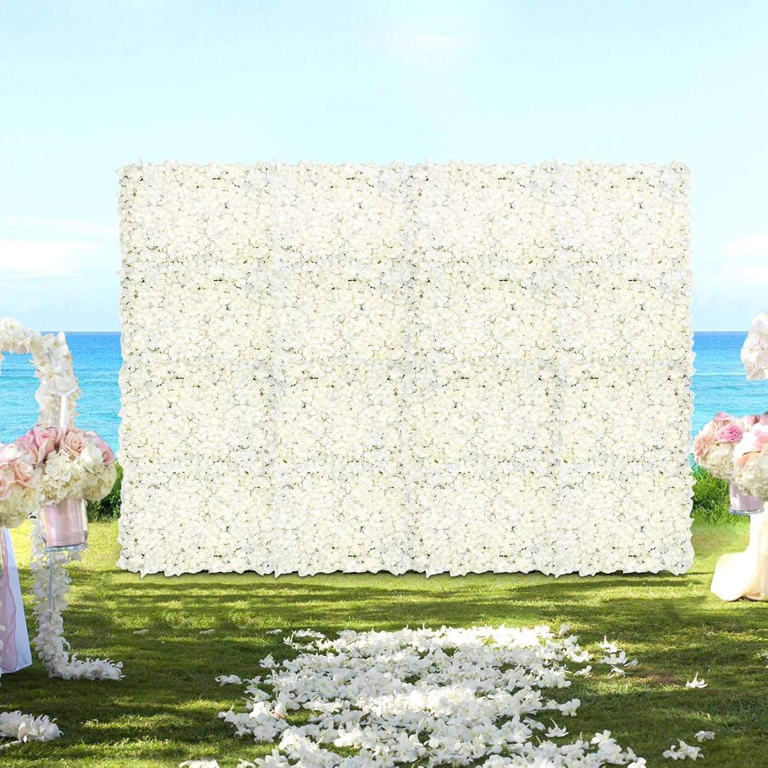 Amazon.com : 20 Piece Flower Wall Panel, White Artificial Hydrangea ...