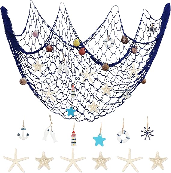 DETENE 22 Pcs Nautical Fishing Net Wall Hanging Decor 2M*1.5M ...