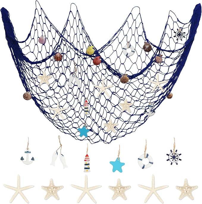 DETENE 22 Pcs Nautical Fishing Net Wall Hanging Decor 2M*1.5M ...