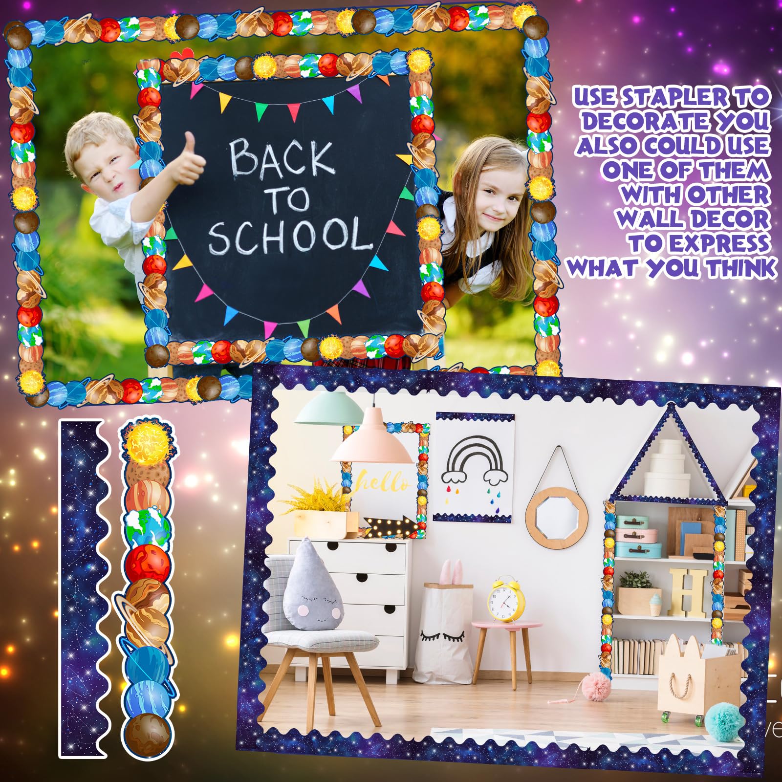 Snapklik.com : 2 Rolls 65.6ft Space Bulletin Board Decorations Solar ...