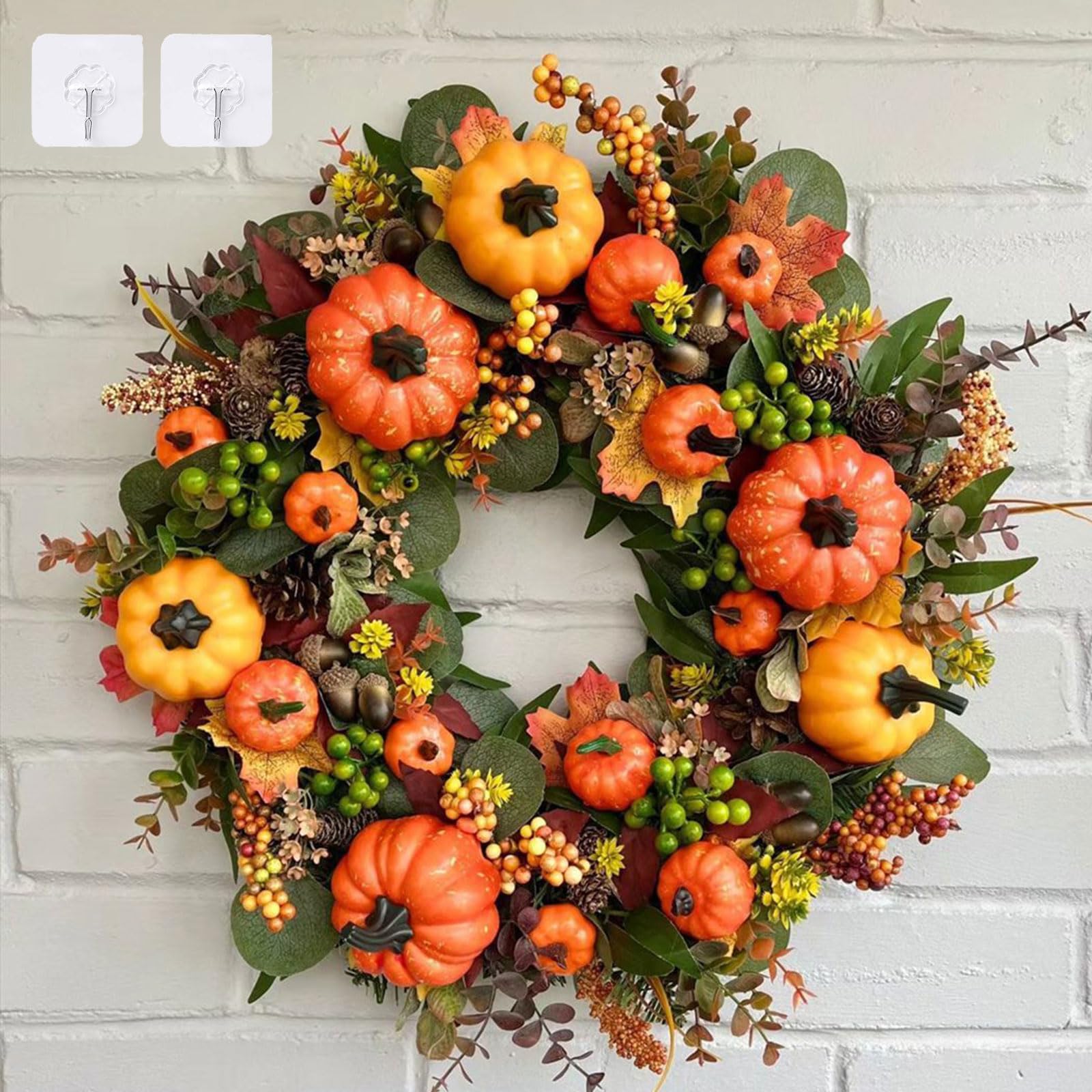 Amazon.com: Fall Wreaths, 18 Inch Fall Wreath Pumpkin Harvest Decor ...