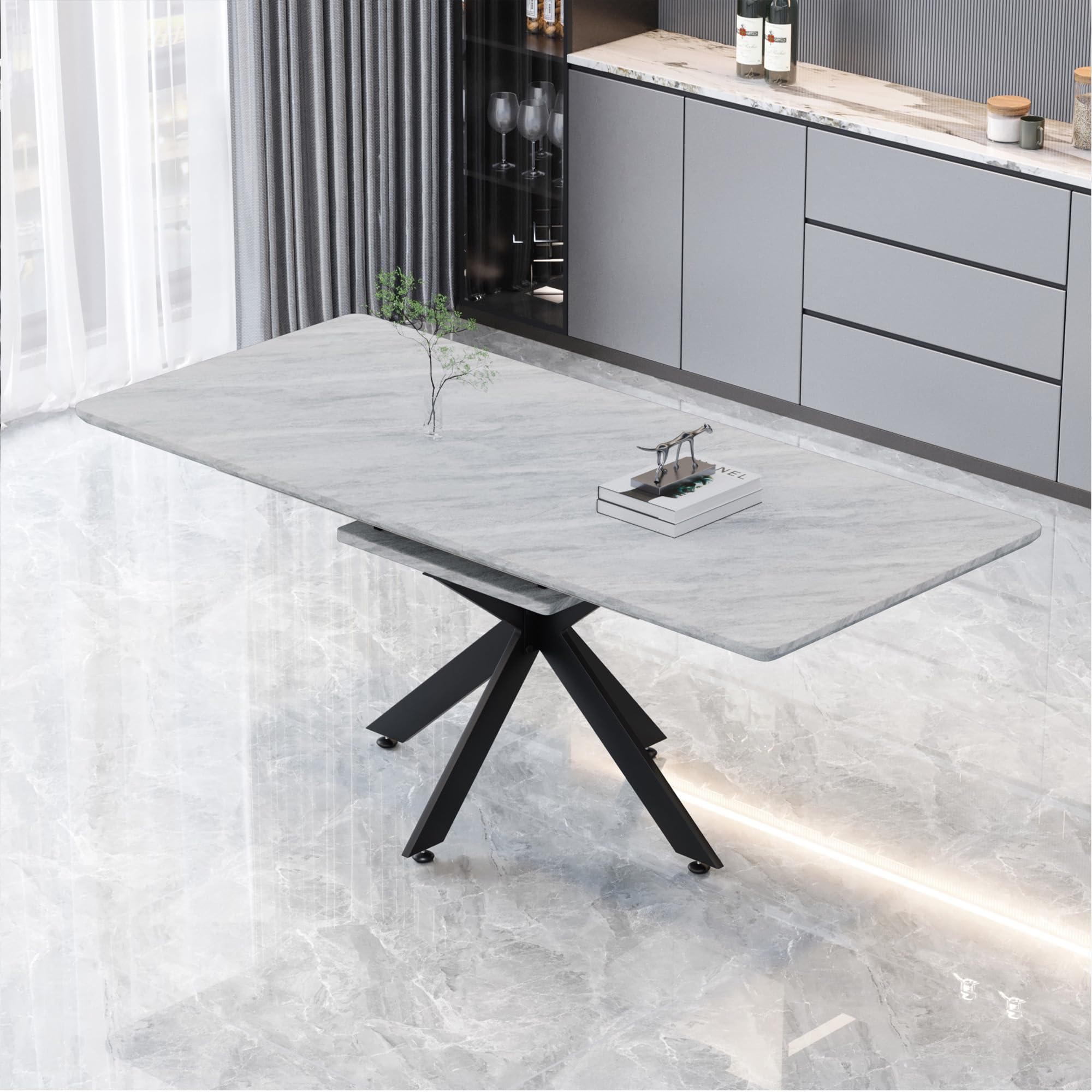Amazon.com - Extendable Dining Table, Modern Dining Table with Metal ...