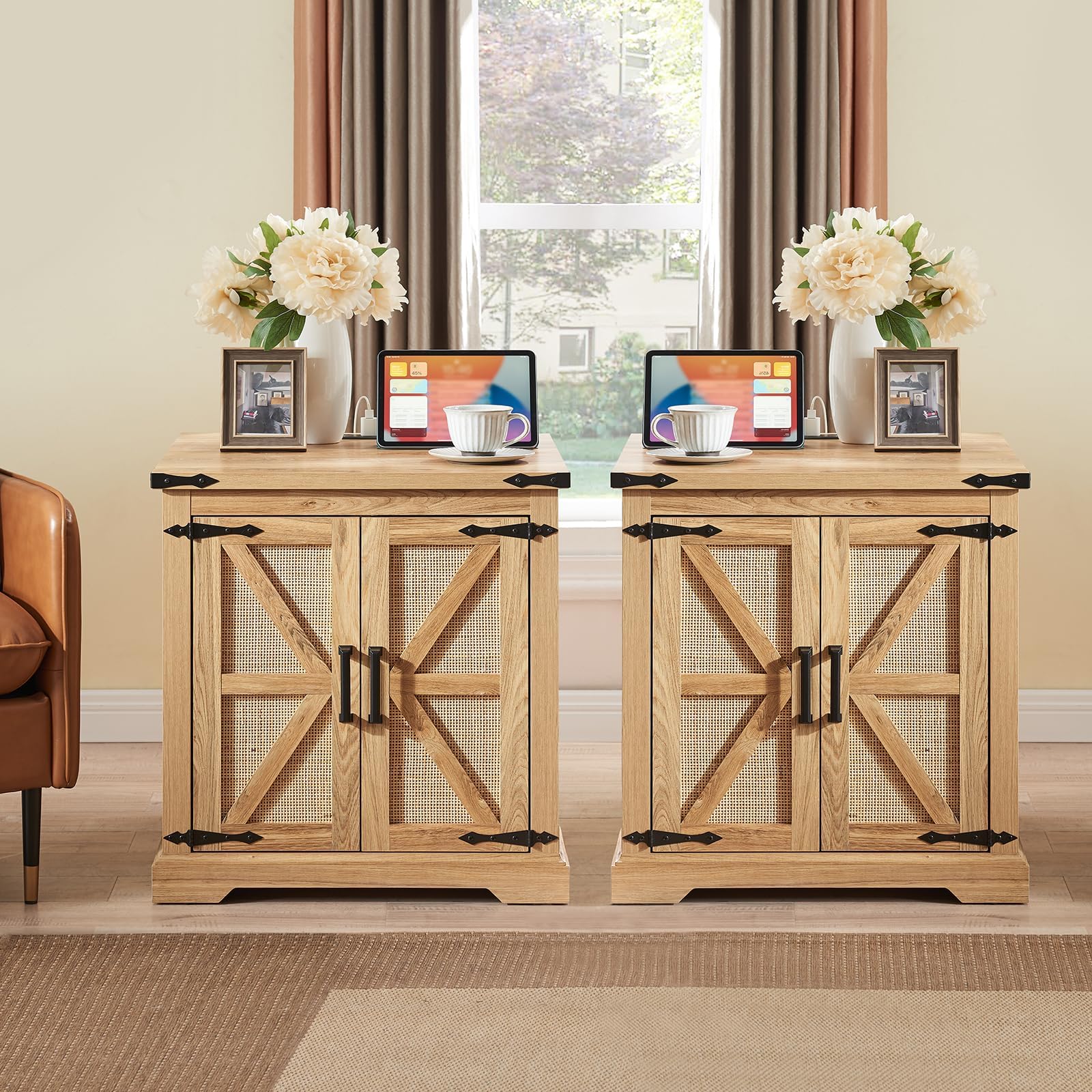 Amazon.com: Barnyatoh Farmhouse Boho End Table with Charging Station ...