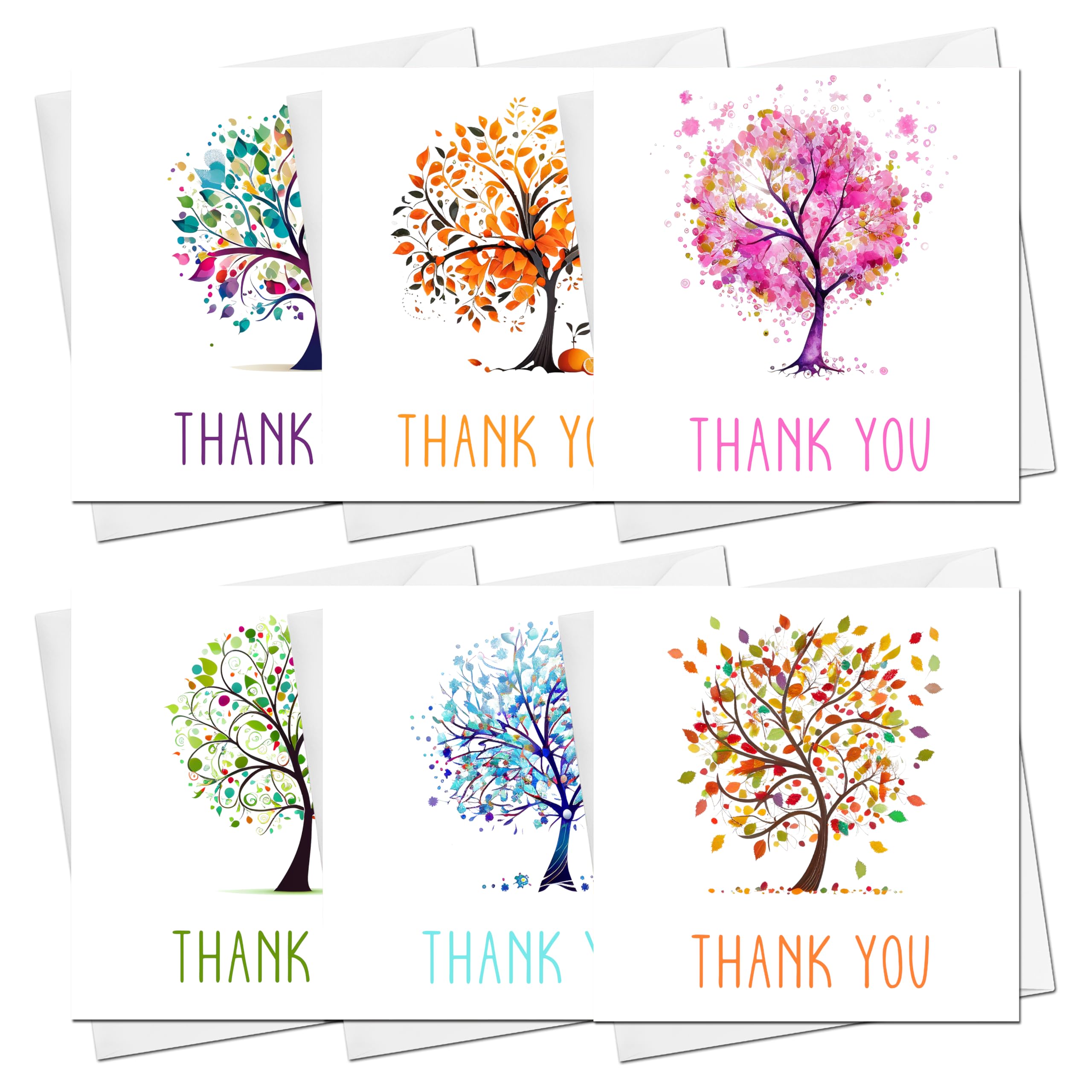 Thank You Cards Multipack of 30 ThankYou Cards With Envelopes Includes 6 Colourful Wish Tree ...