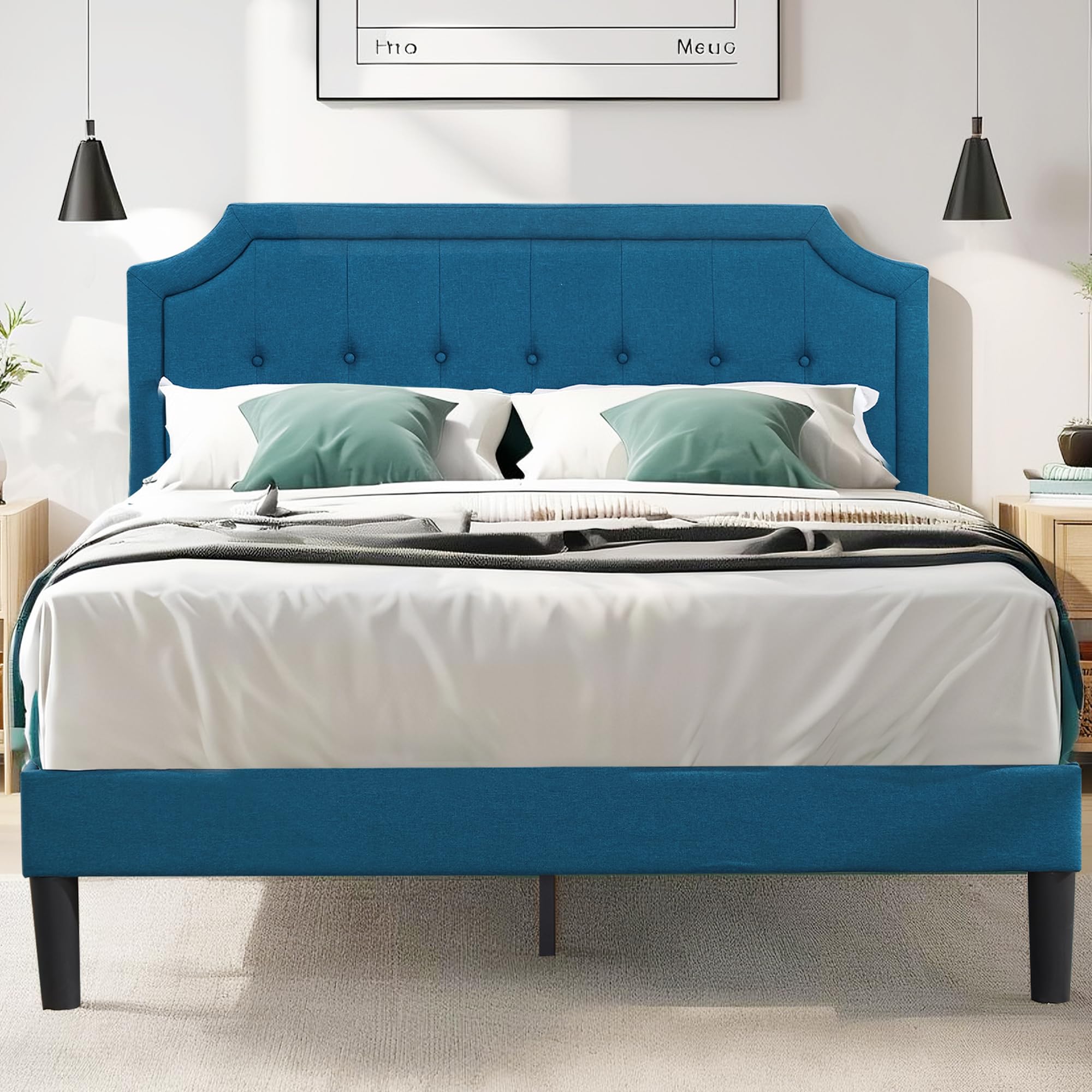 Amazon.com: VECELO Queen Upholstered Platform Bed Frame with Adjustable ...