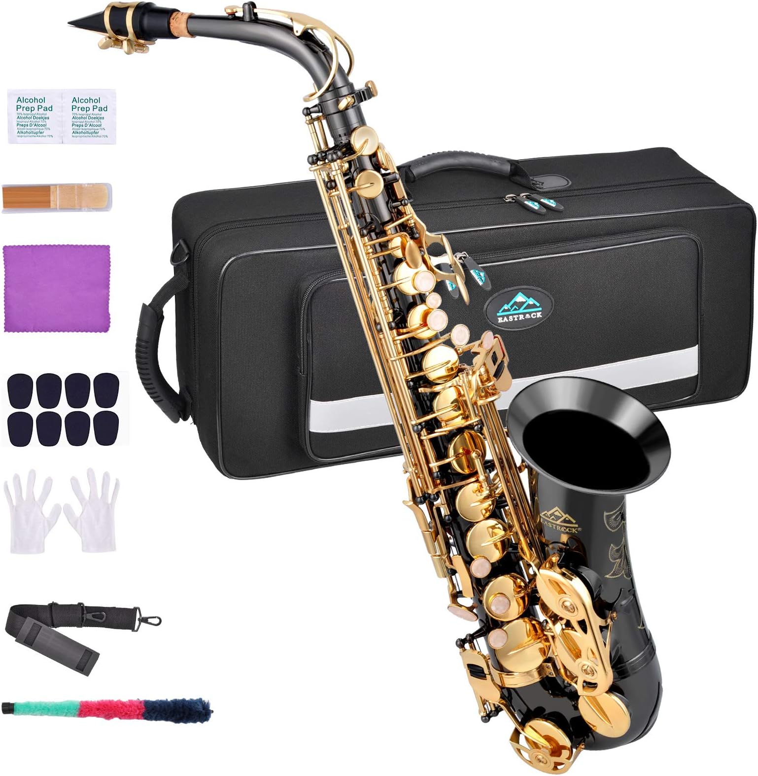 Amazon.com: EASTROCK Black Nickel/Golden Alto Saxophone E Flat Sax Full ...