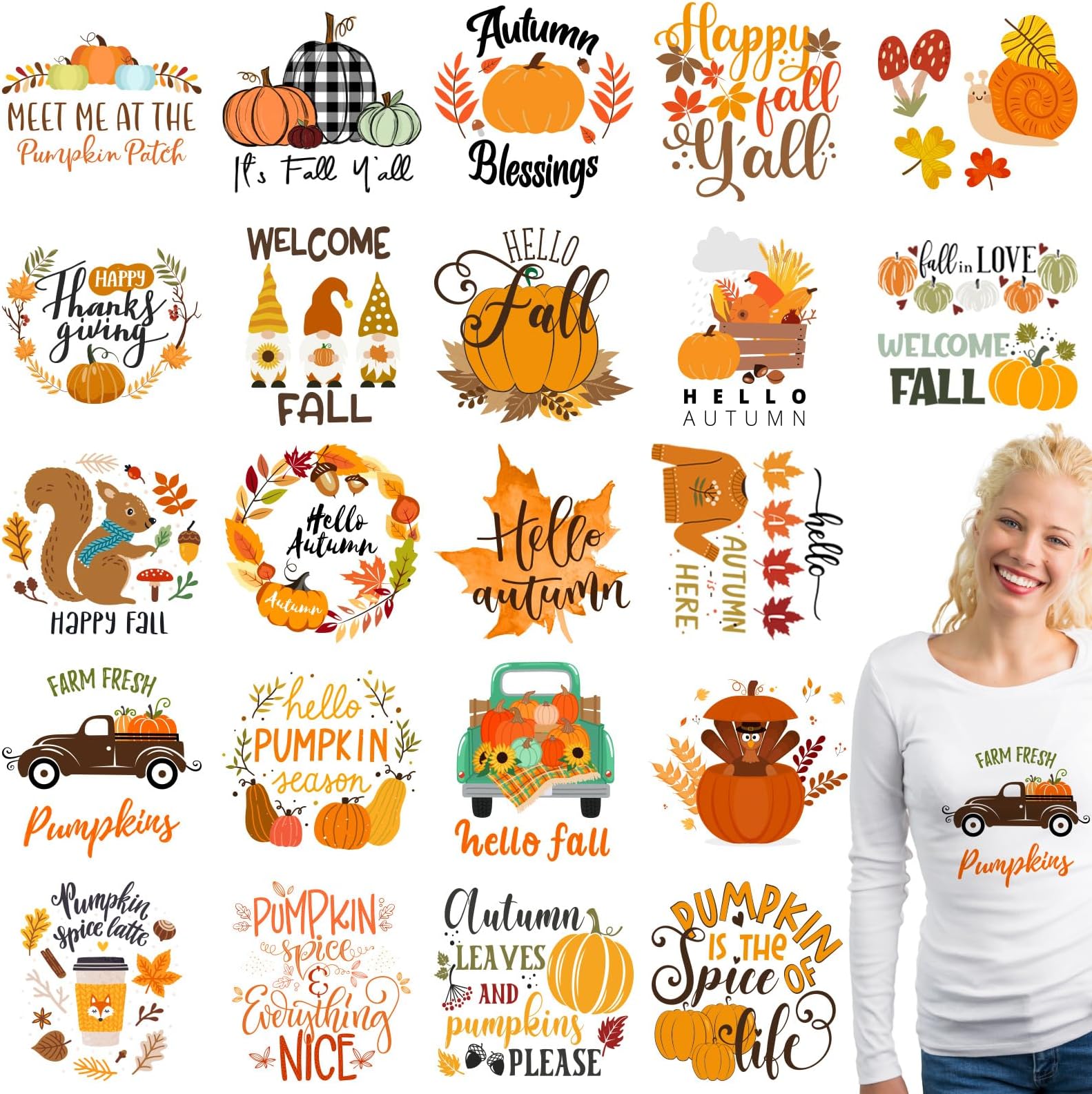 Amazon.com: Seajan 48 Pcs Thanksgiving Iron on Transfers for T Shirts ...
