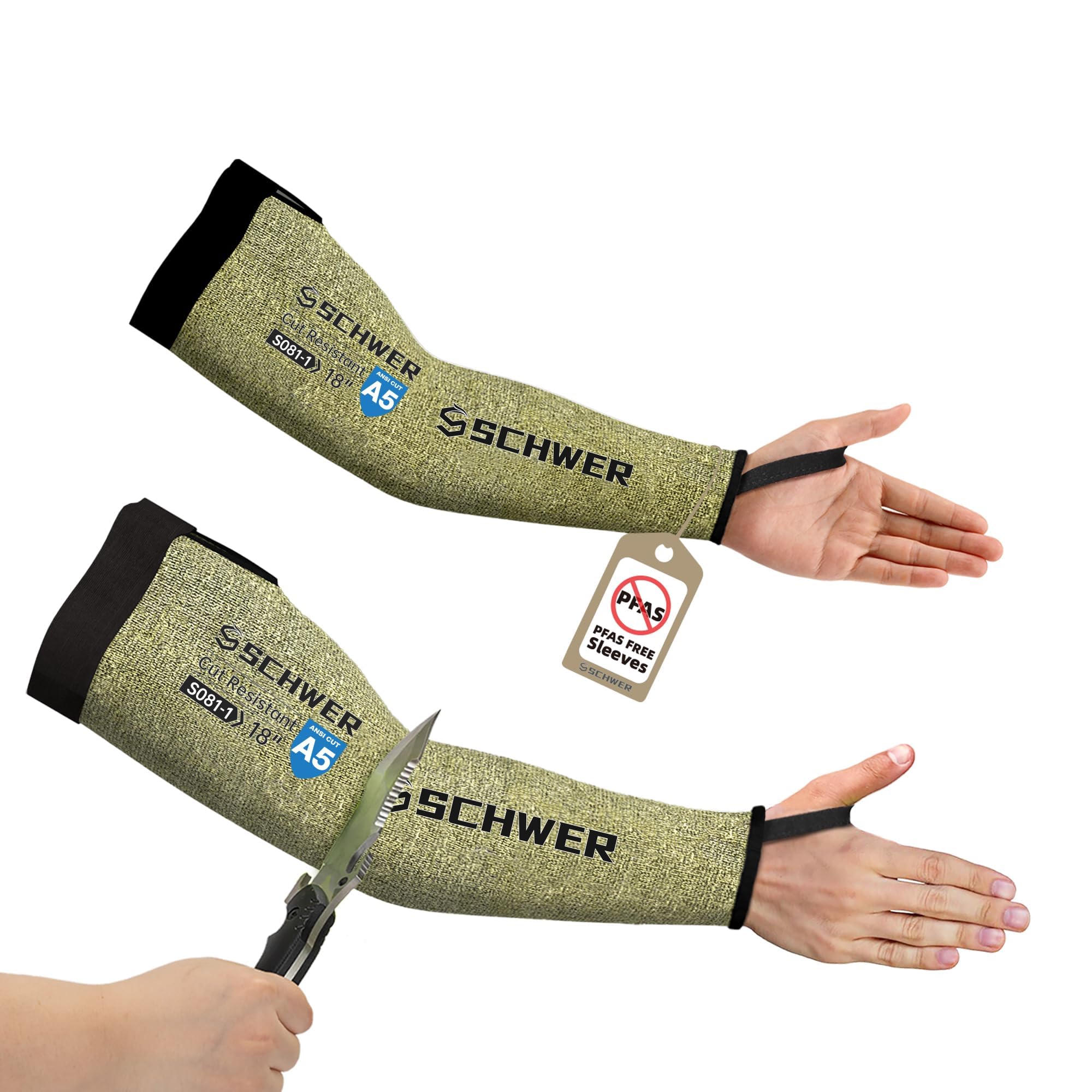 Schwer CORE Arm Protection Sleeves S081, ANSI A5 Cut Resistant Sleeves ...