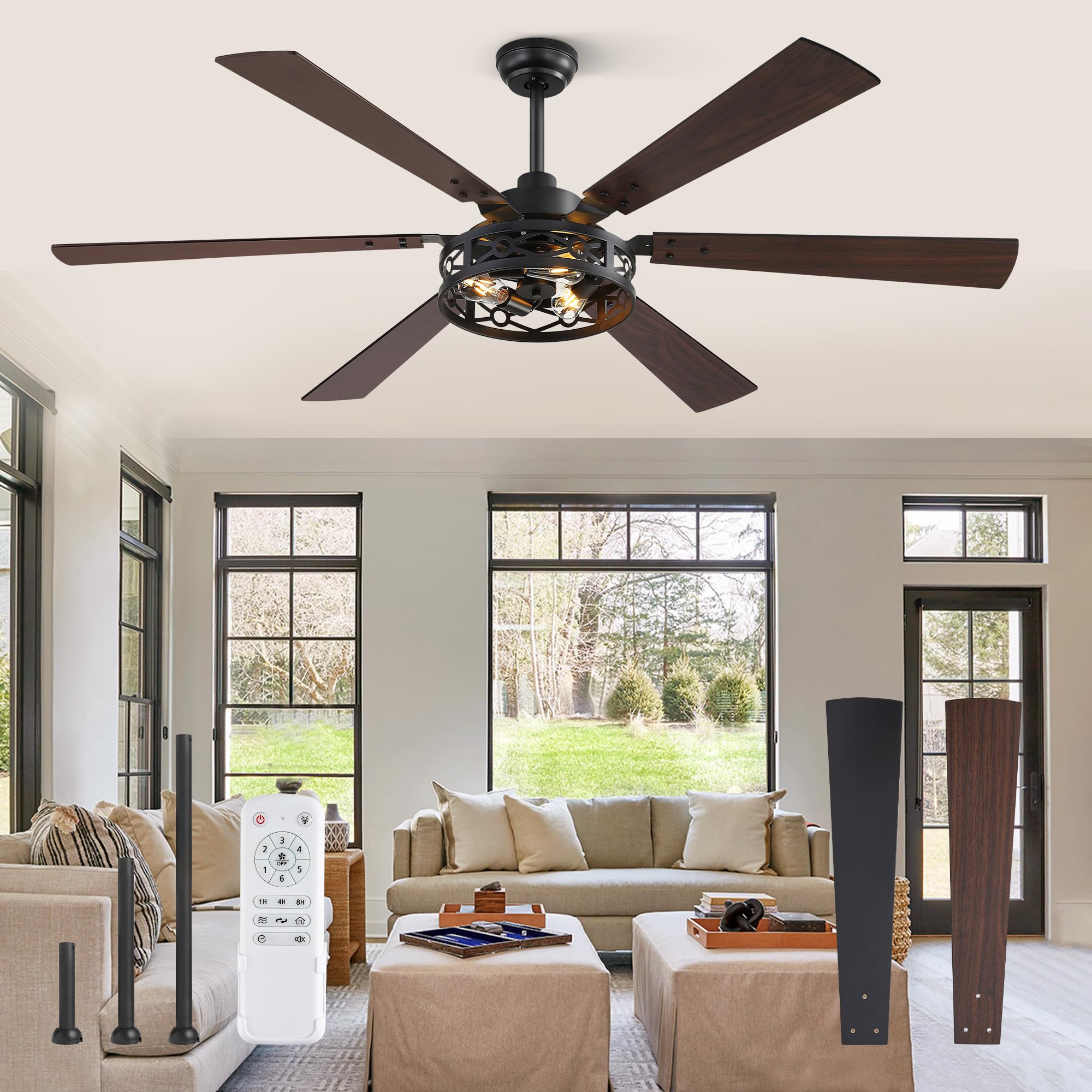 Fanbulous 65 Inch Ceiling Fan with Lights, Farmhouse Caged Ceiling Fans ...