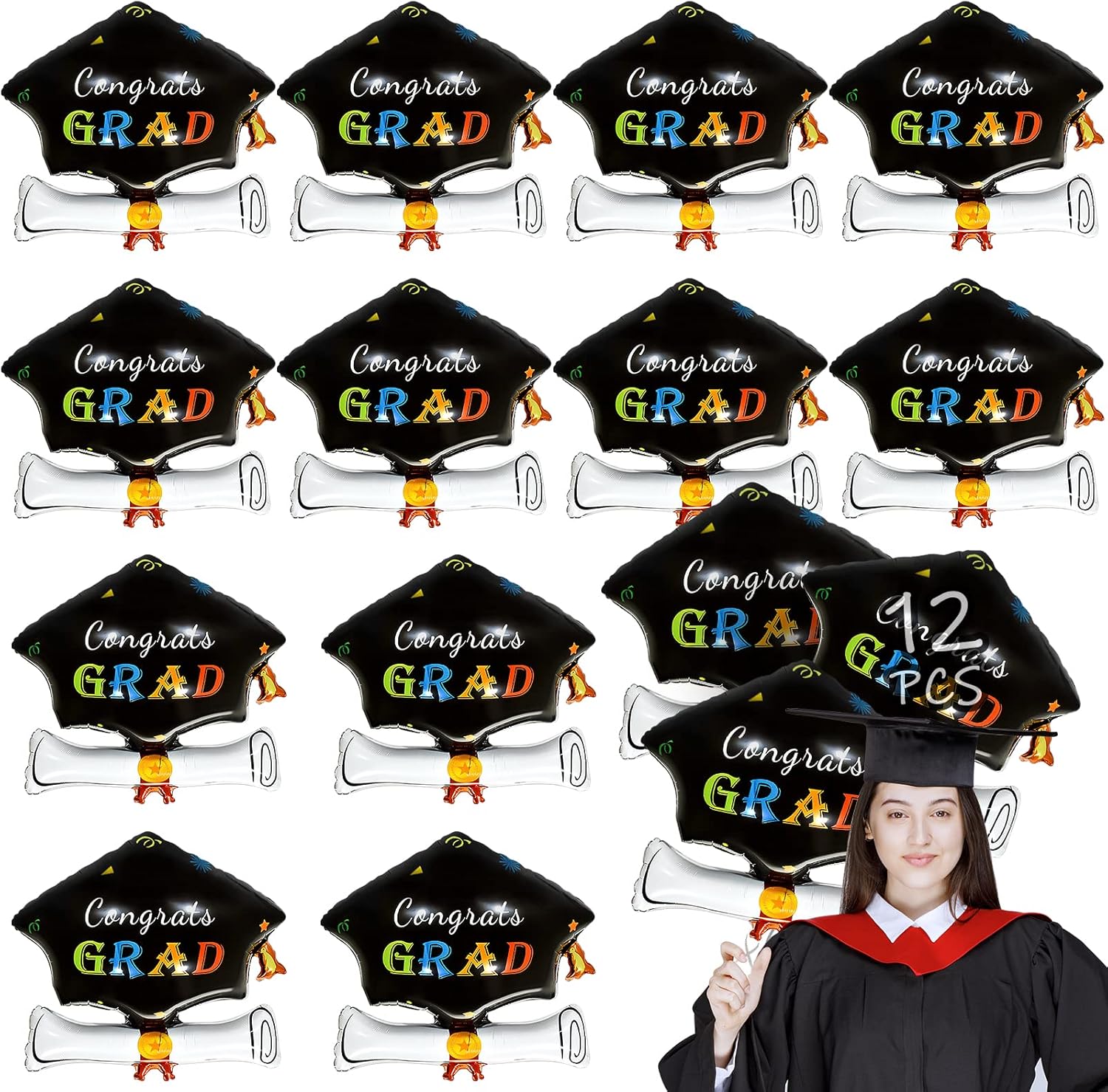 Amazon.com: Graduation Cap Balloon Decorations 22 Inch Graduation Black ...