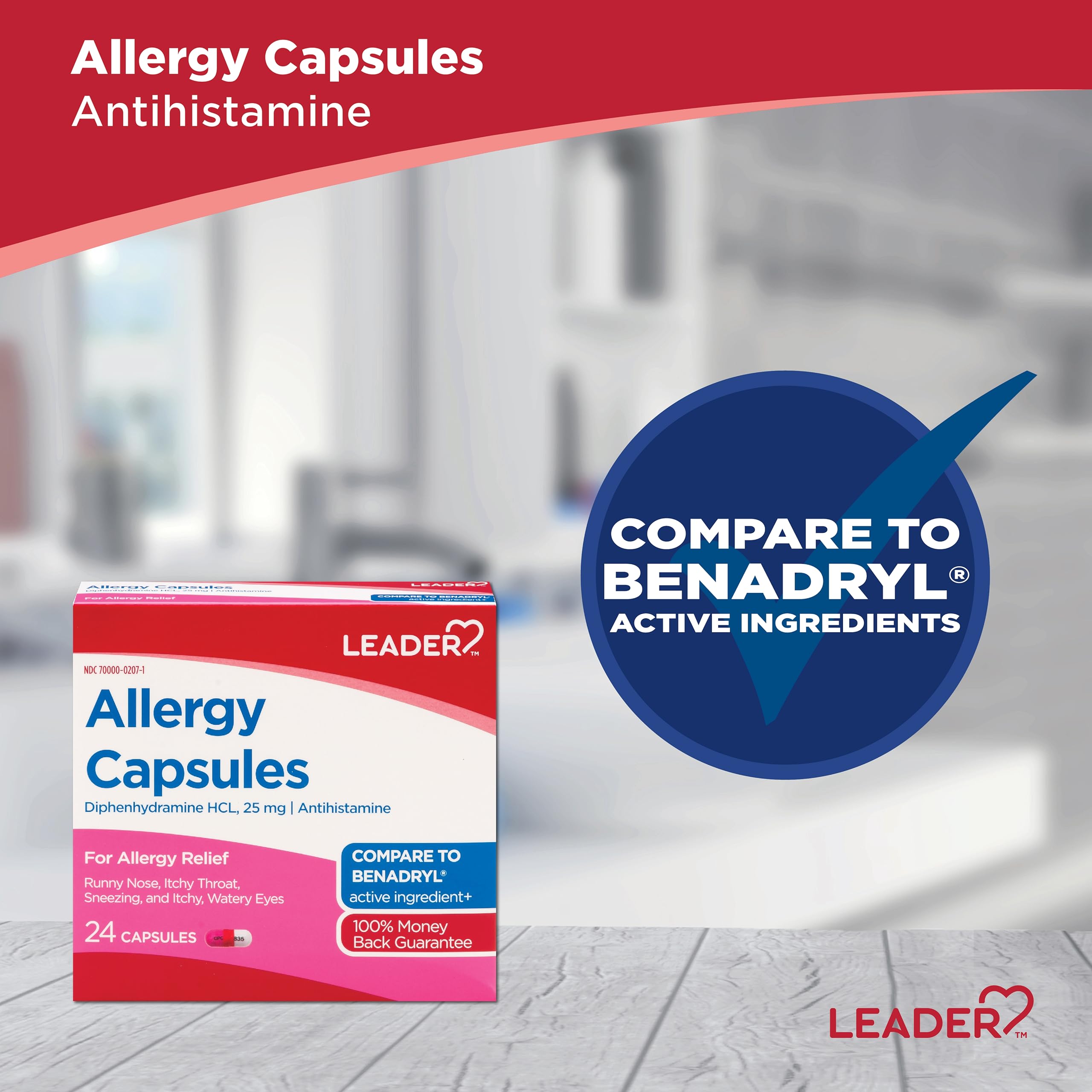 Snapklik.com : Diphenhydramine 25mg Capsules For Allergy Relief By Leader
