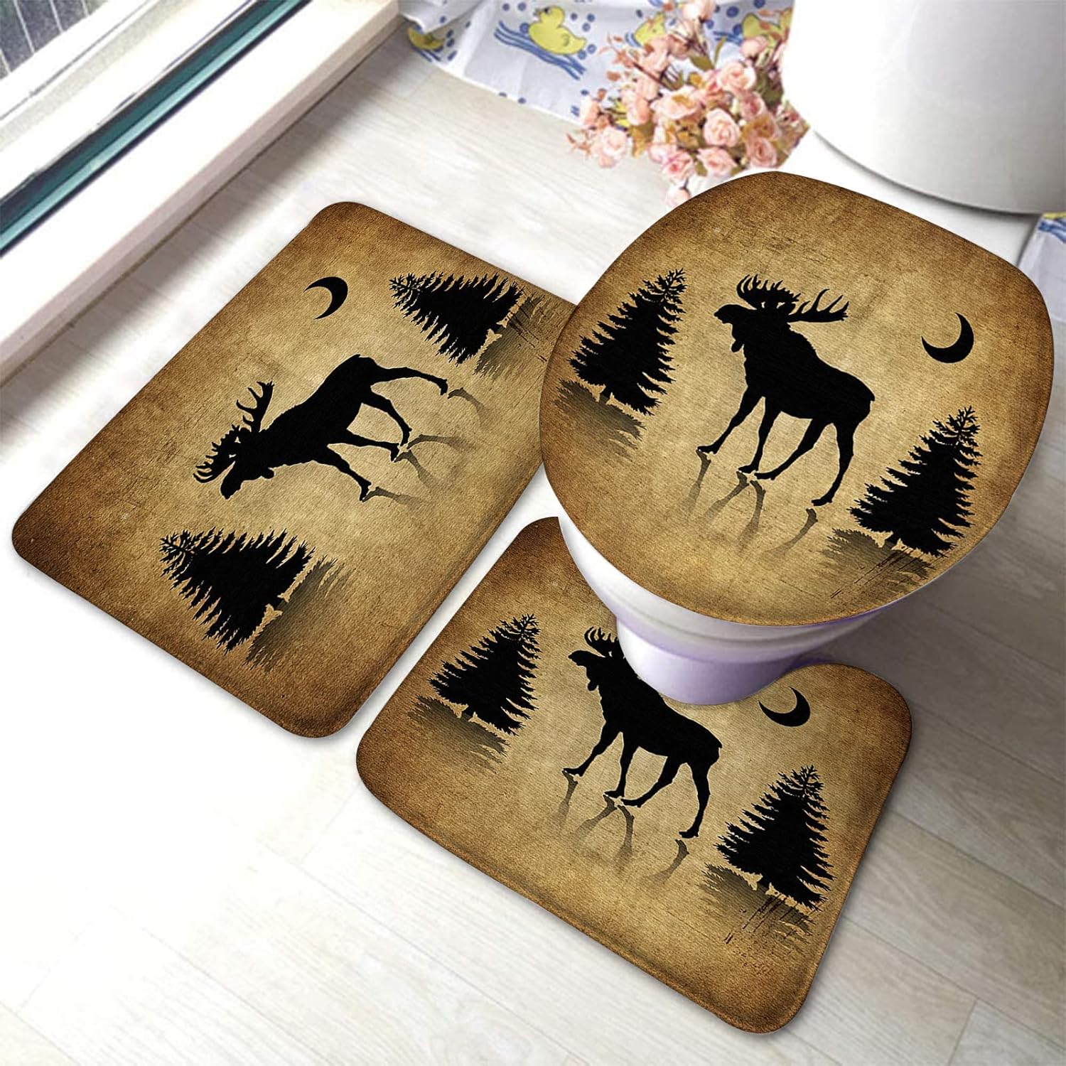 Amazon.com: DONMYER Bathroom Rug Set of 3 Piece,Vintage Animal Rustic ...