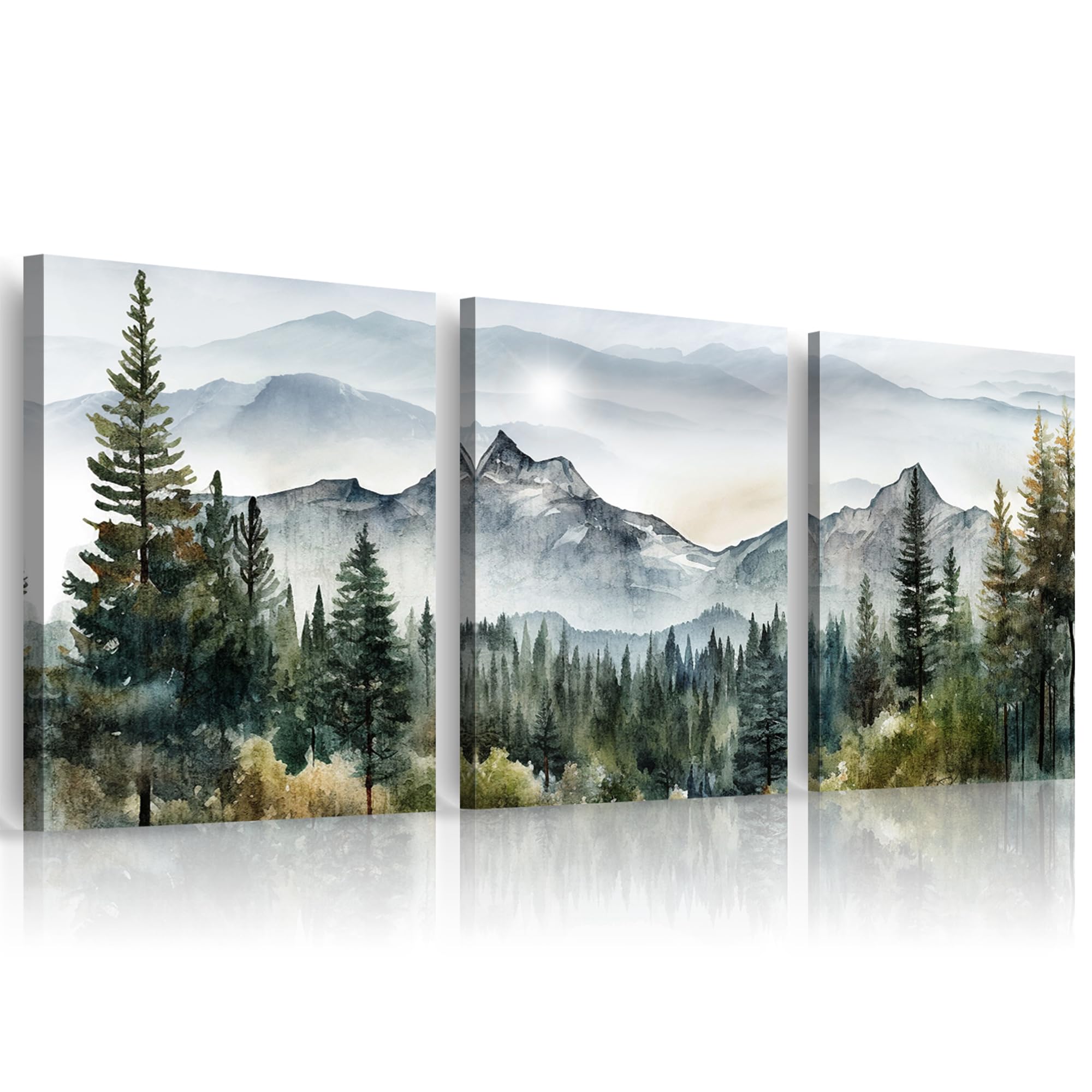 Amazon.de: MHARTK66 Aquarell Wald Leinwand Bilder Set Schlafzimmer, 3-teilig Wandbilder ...