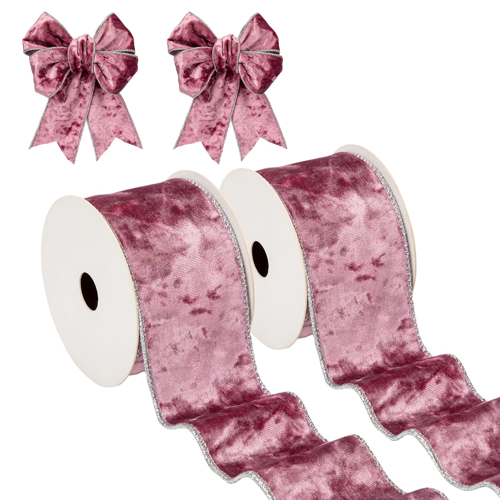 Hollyone 63mm x 10yd Pink Velvet Ribbons, 2PCS Thick Christmas Ribbons ...