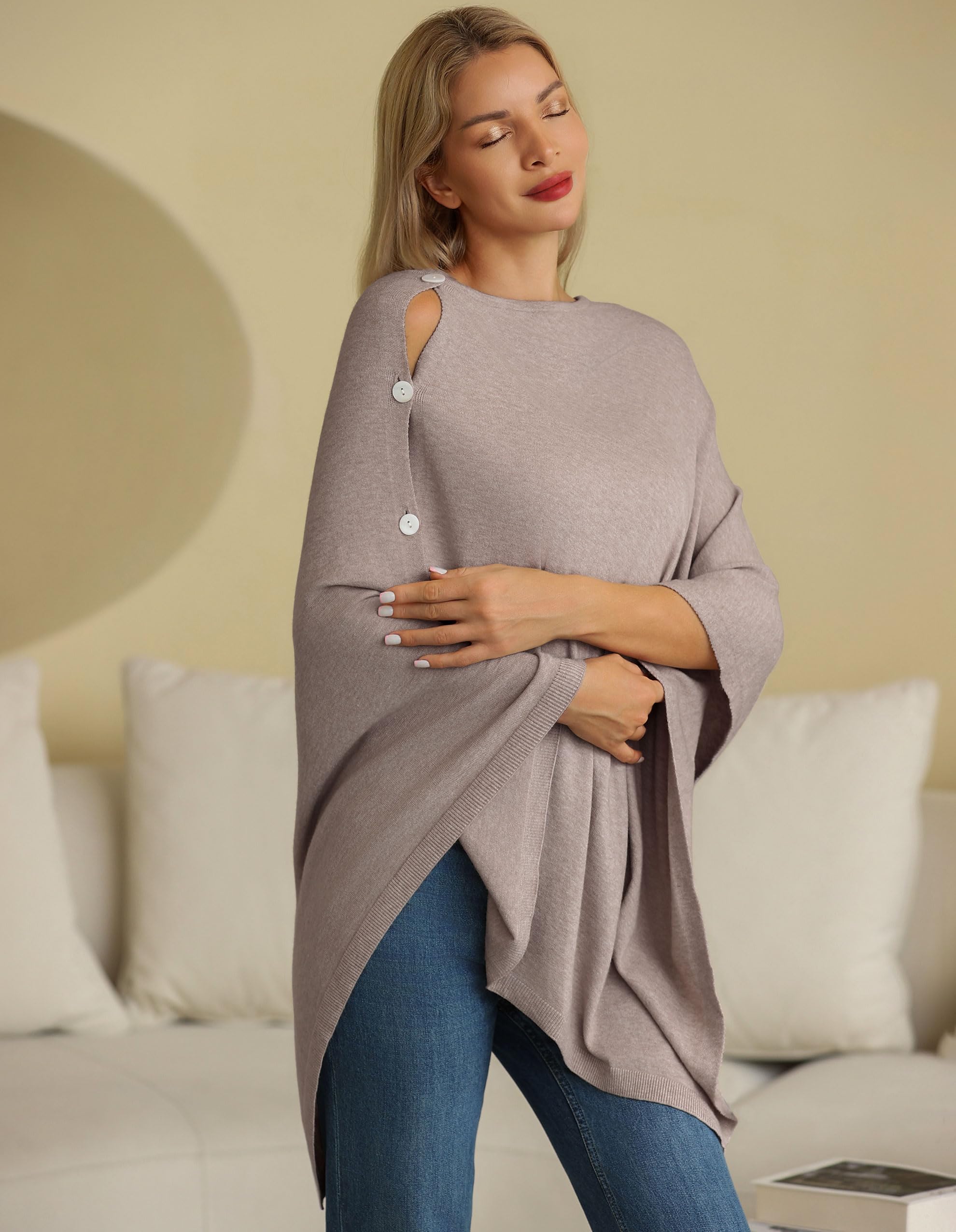 Snapklik.com : Womens Button Poncho Versatile Shawls Wrap Round Neck ...